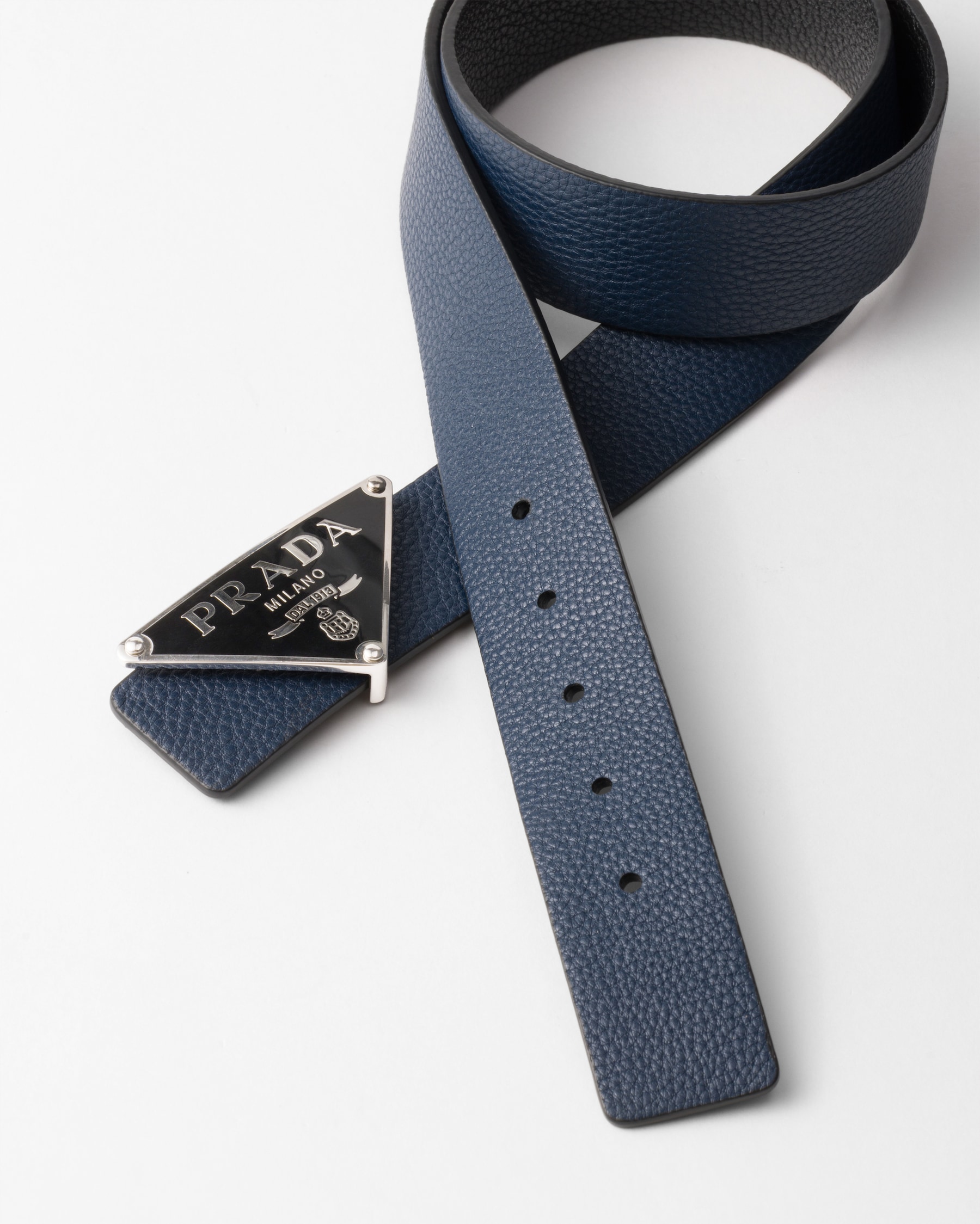 Baltic Blue/black Leather Belt Strap | PRADA