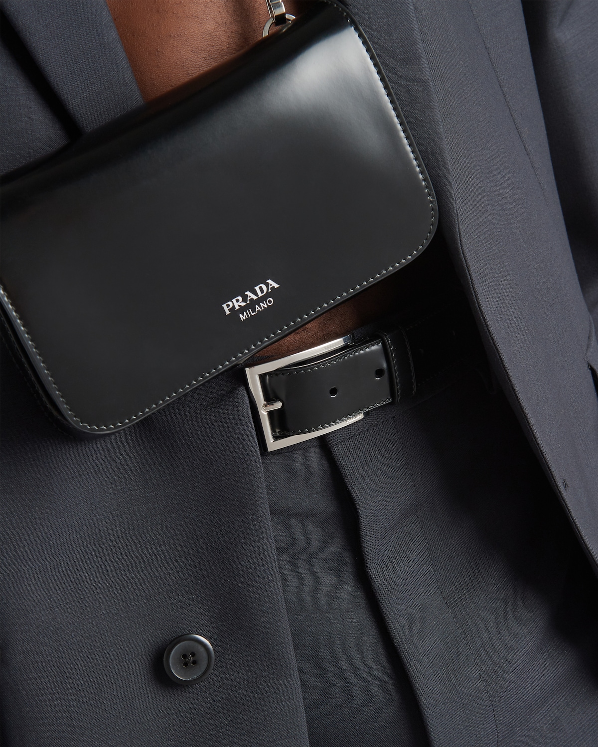 Black Brushed Leather Belt | PRADA