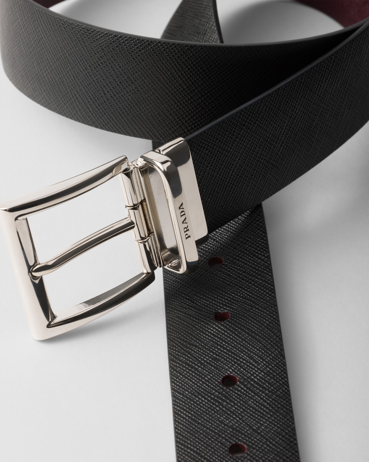 Black/garnet Saffiano Leather Reversible Belt | PRADA - United States