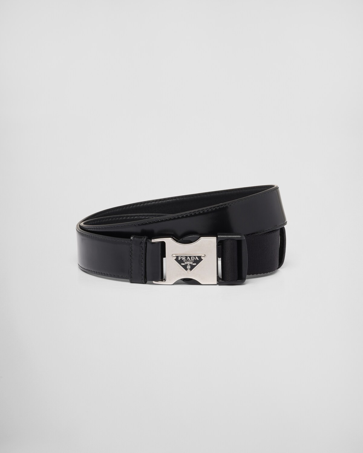 Black Brushed Leather And Woven Tape Belt | PRADA