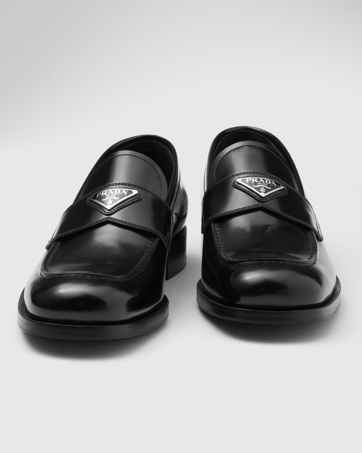 Black Brushed Leather Loafers | PRADA
