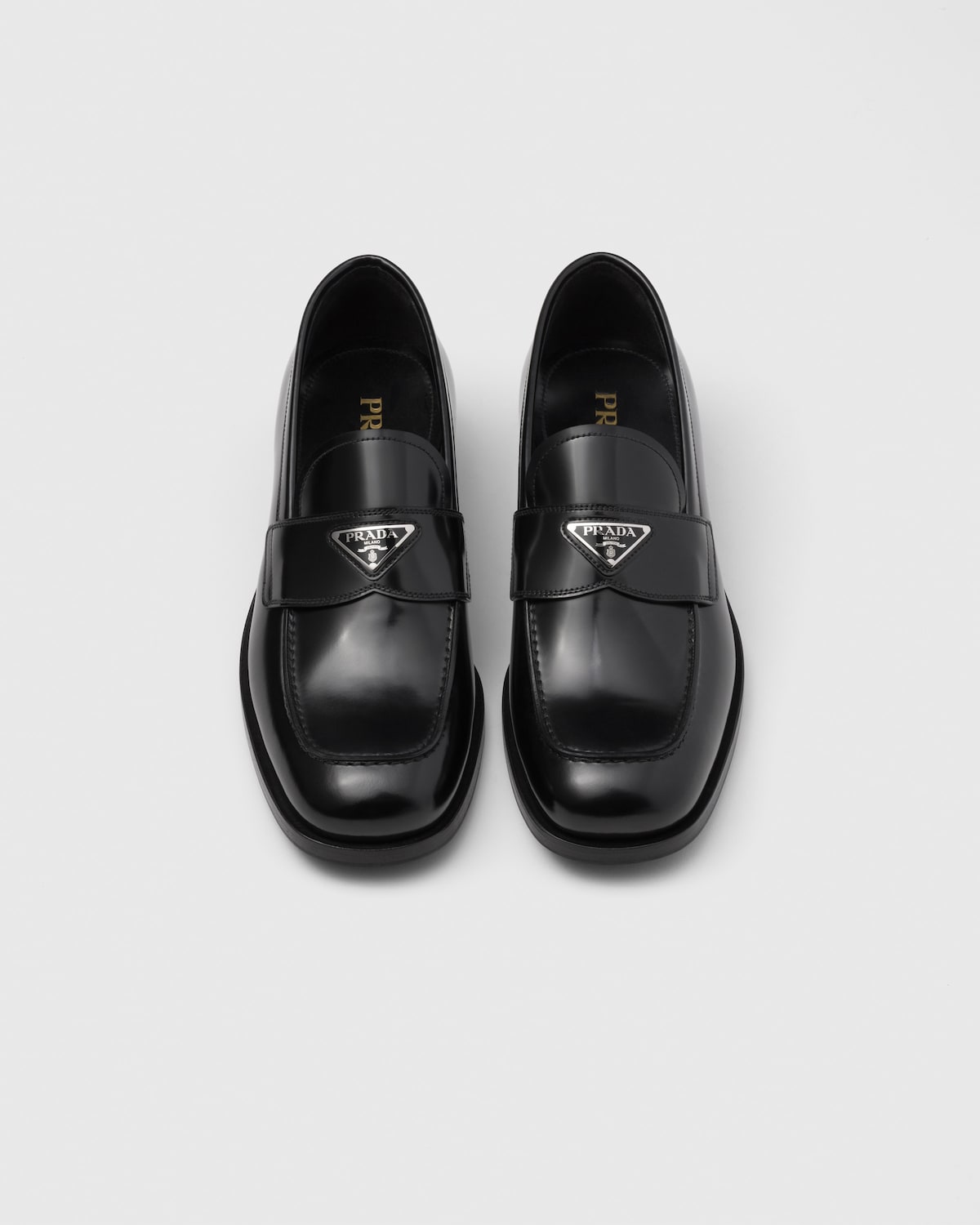 Black Brushed Leather Loafers | PRADA