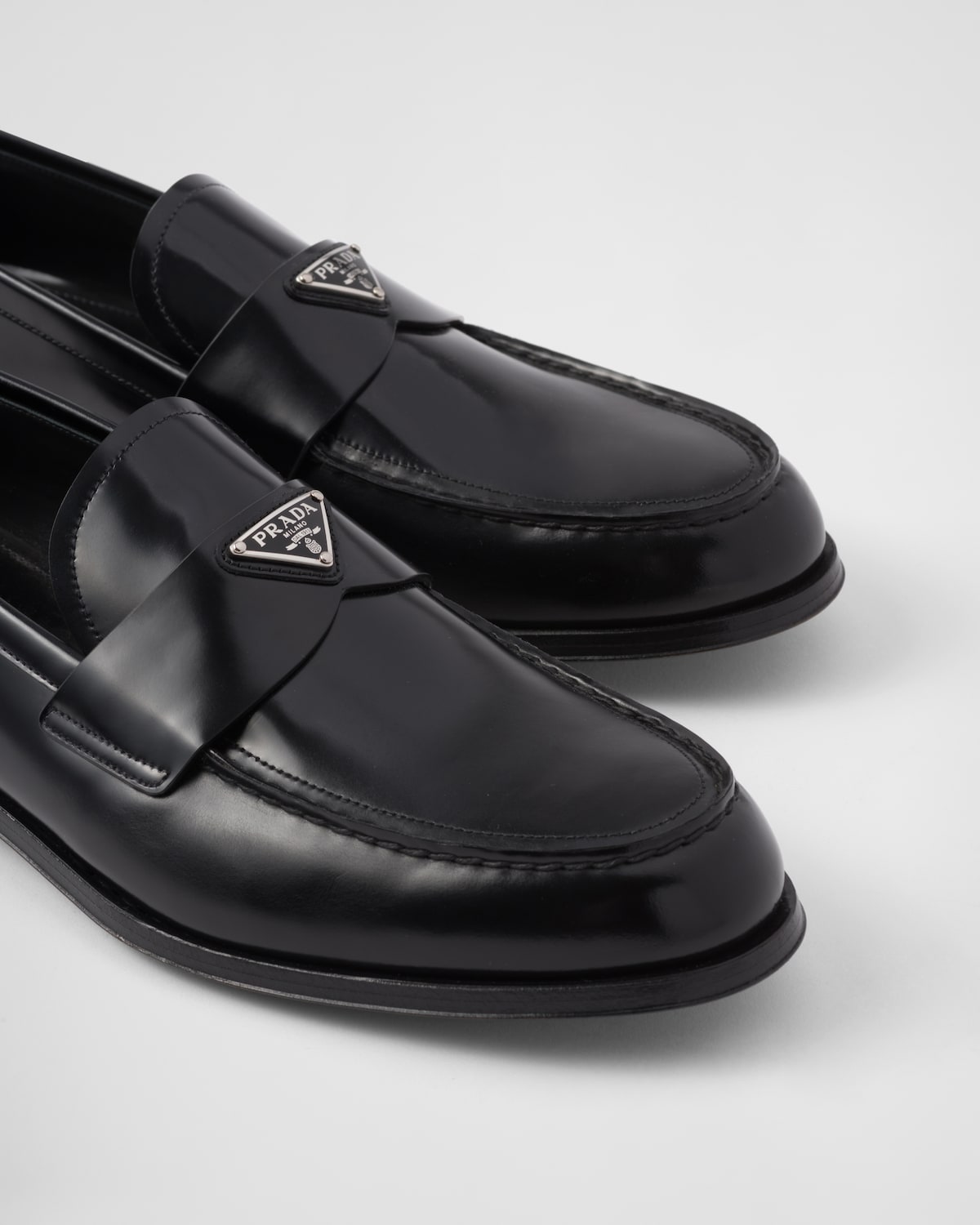 Black Brushed Leather Loafers | PRADA