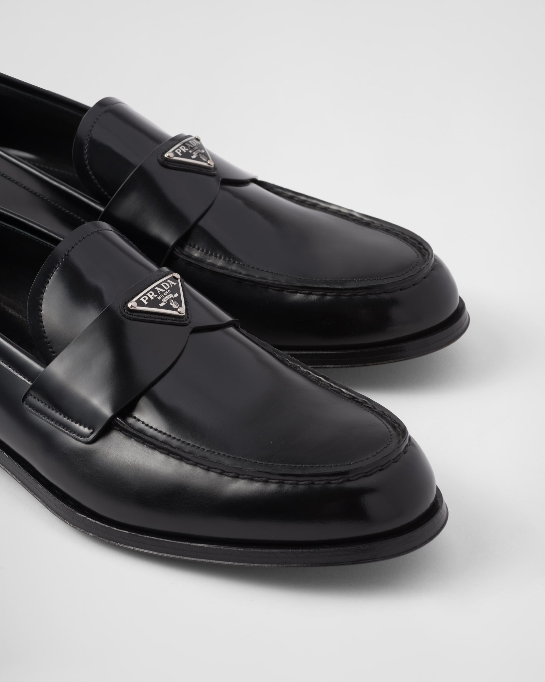 Black Brushed Leather Loafers | PRADA