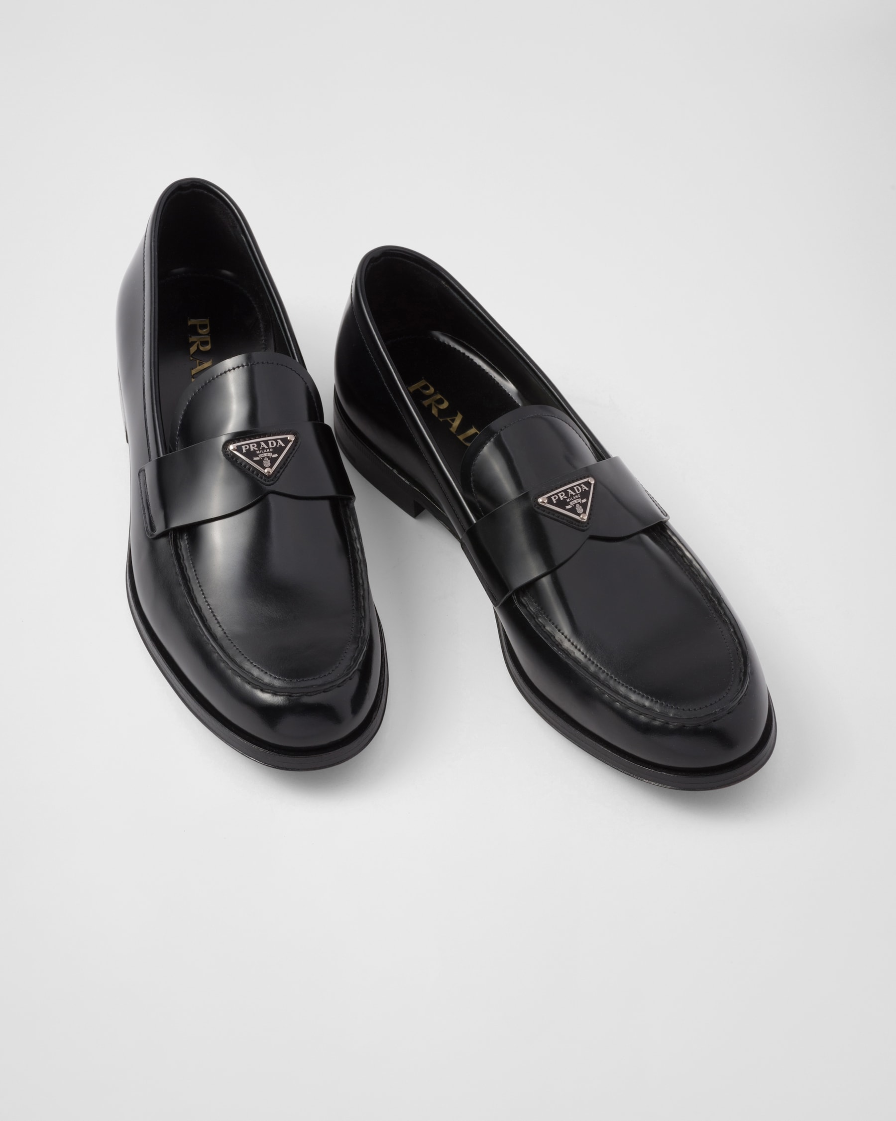 Black Brushed Leather Loafers | PRADA