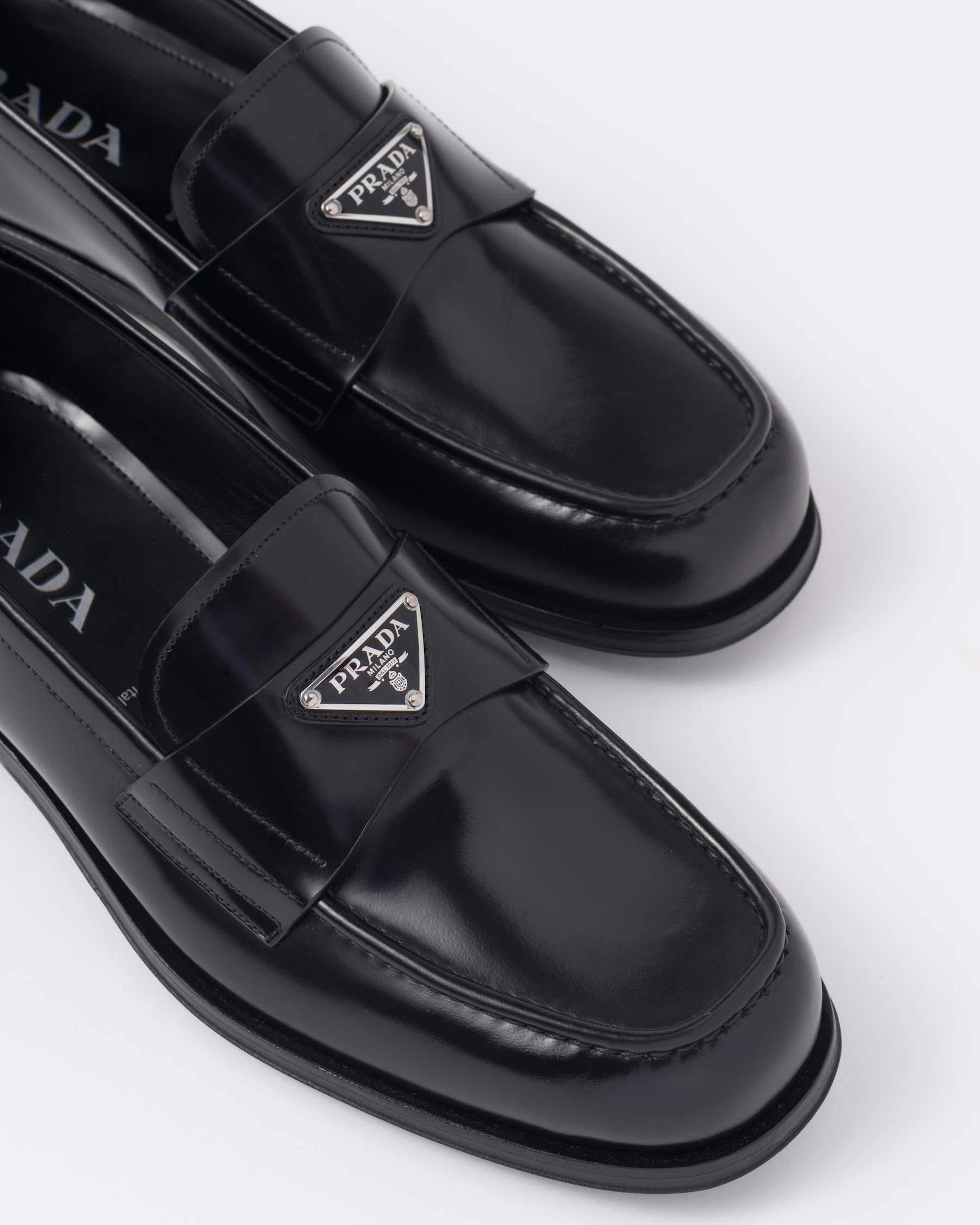 Black Brushed Leather Loafers | PRADA