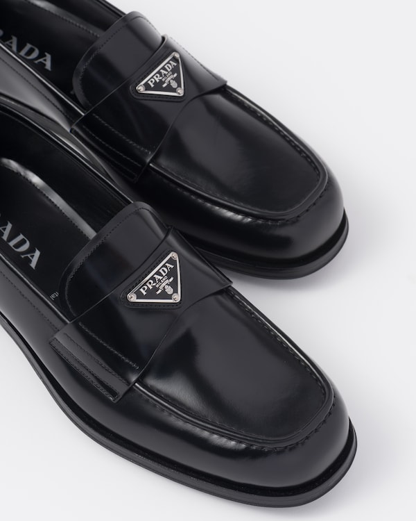 Black Brushed Leather Loafers | PRADA