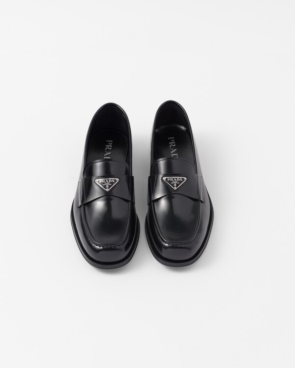 Black Brushed Leather Loafers | PRADA
