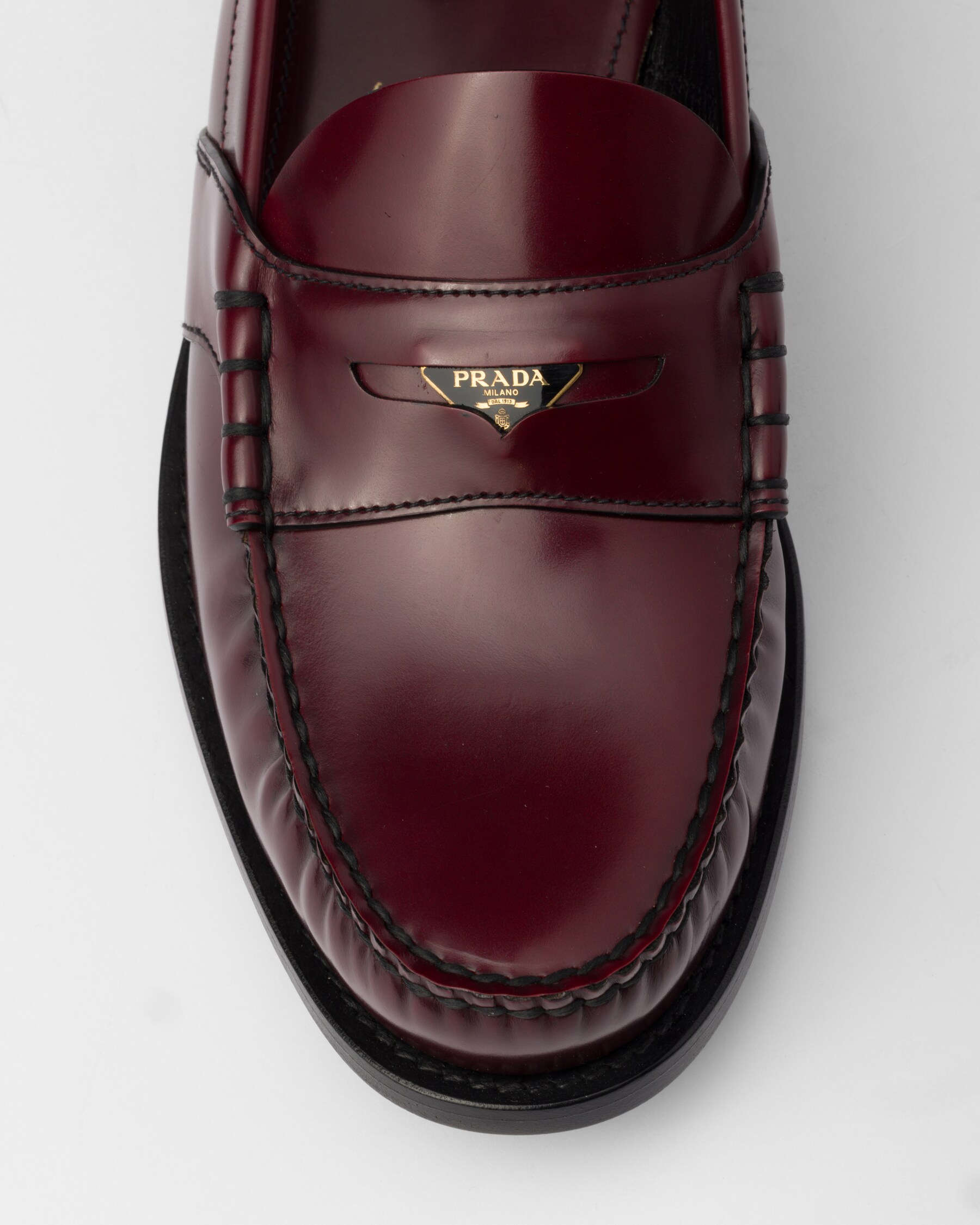 Crimson Brushed Leather Loafers | PRADA