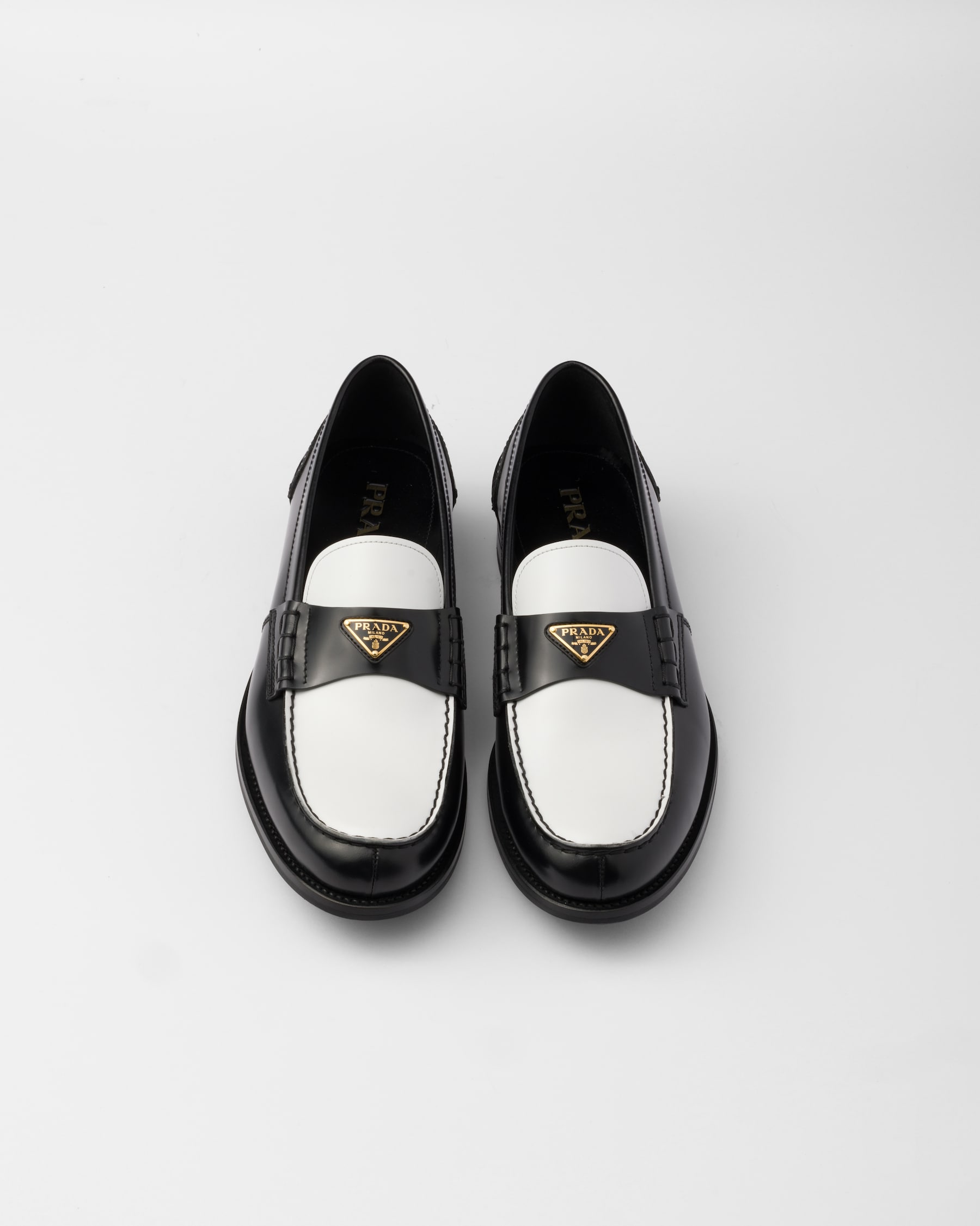 Black/white Two-tone Brushed Leather Loafers | PRADA
