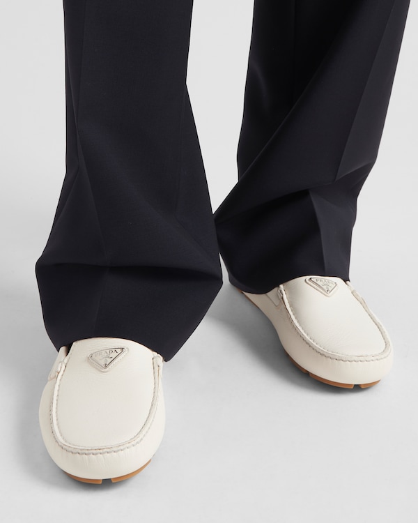 Ivory Leather Driving Shoes | PRADA
