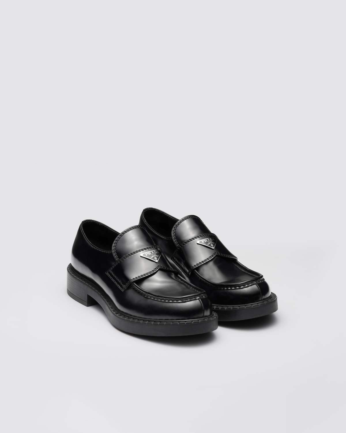 Black Chocolate Brushed Leather Loafers | PRADA