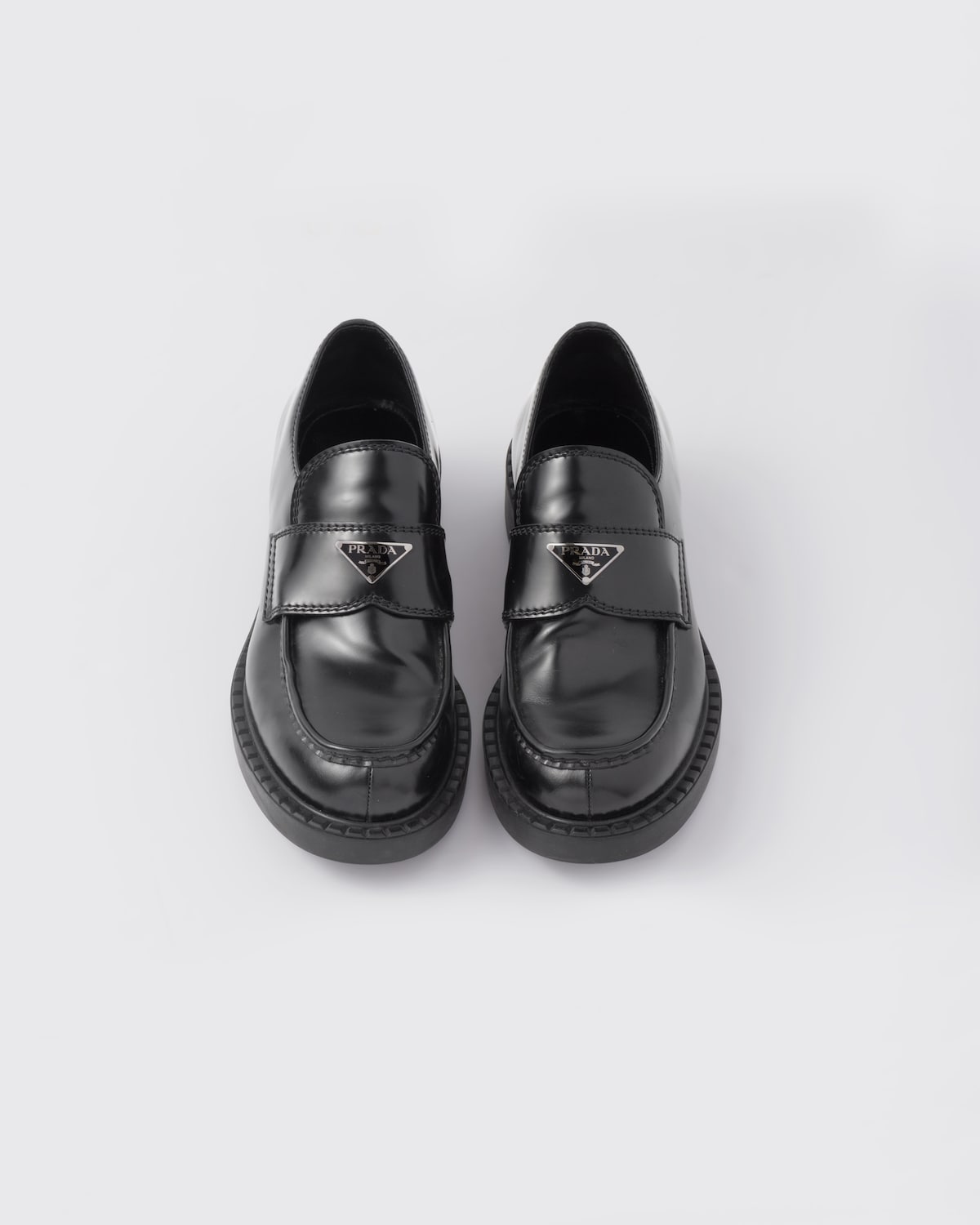 Black Chocolate Brushed Leather Loafers | PRADA - United States