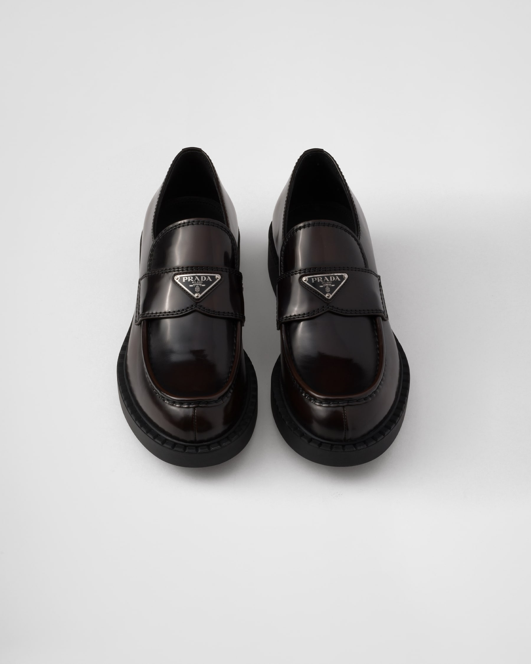 Sienna Chocolate Brushed Leather Loafers | PRADA - United States