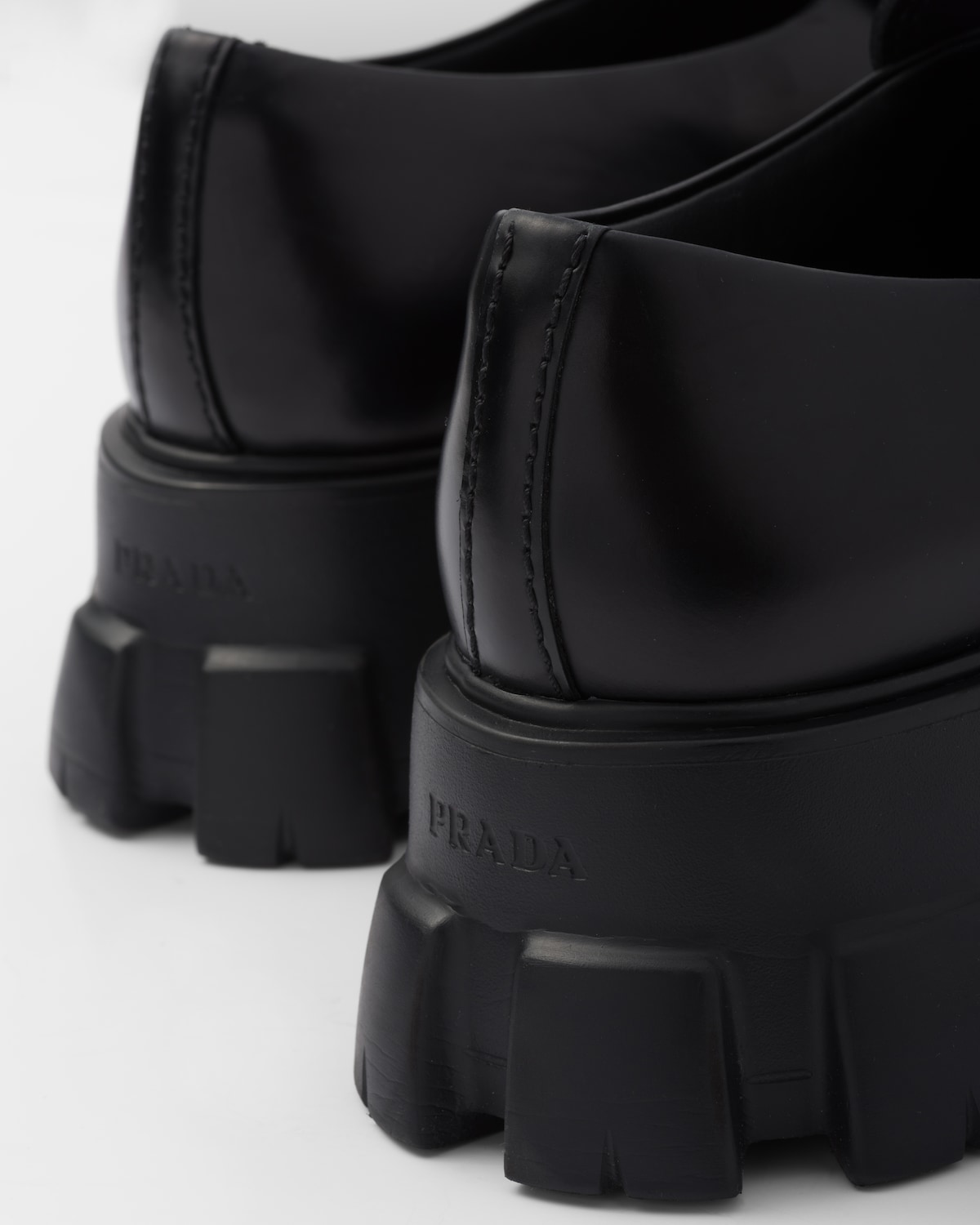 Black Monolith Brushed Leather Loafers | PRADA