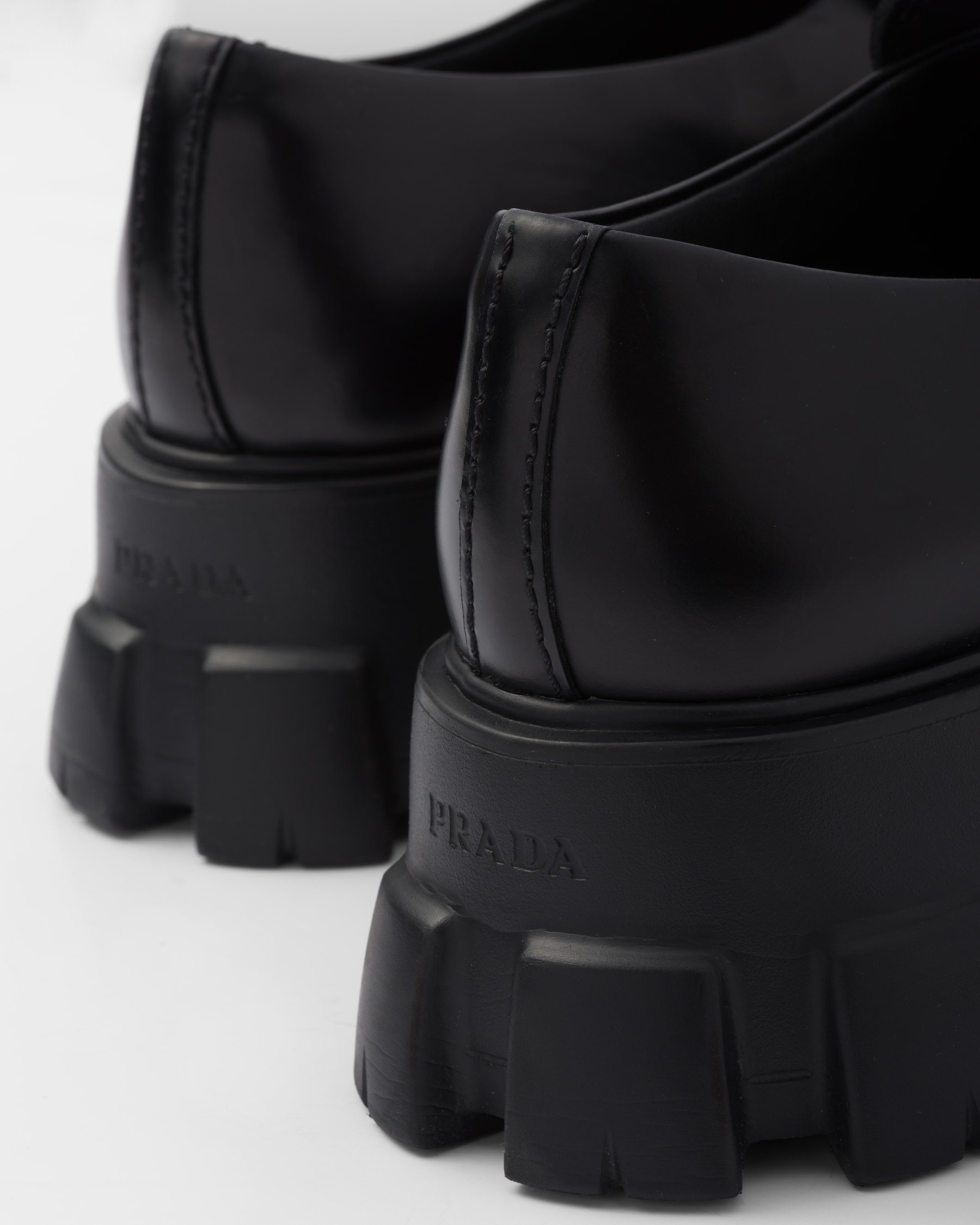 Black Monolith Brushed Leather Loafers | PRADA - United States