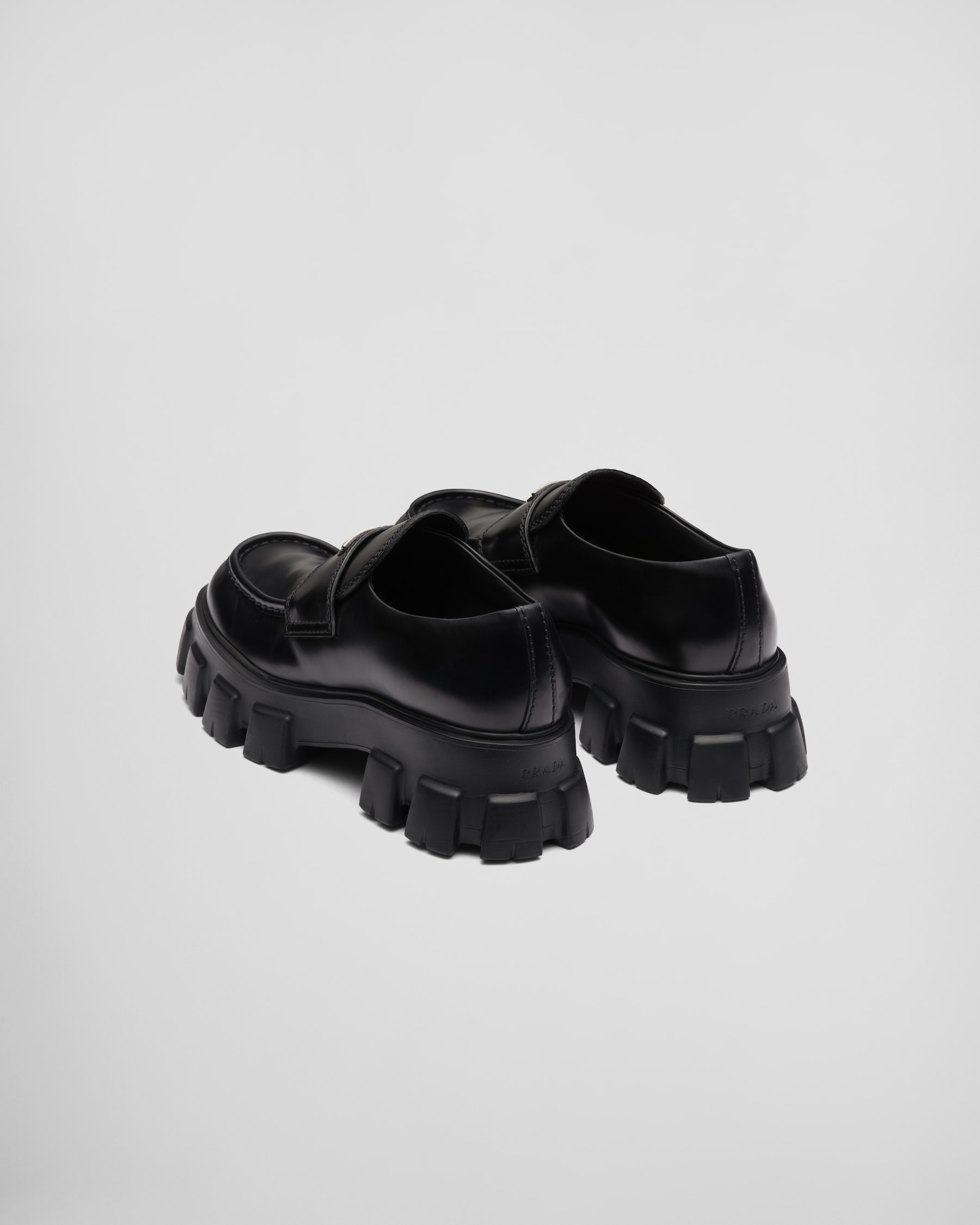 Black Monolith Brushed Leather Loafers | PRADA - United States