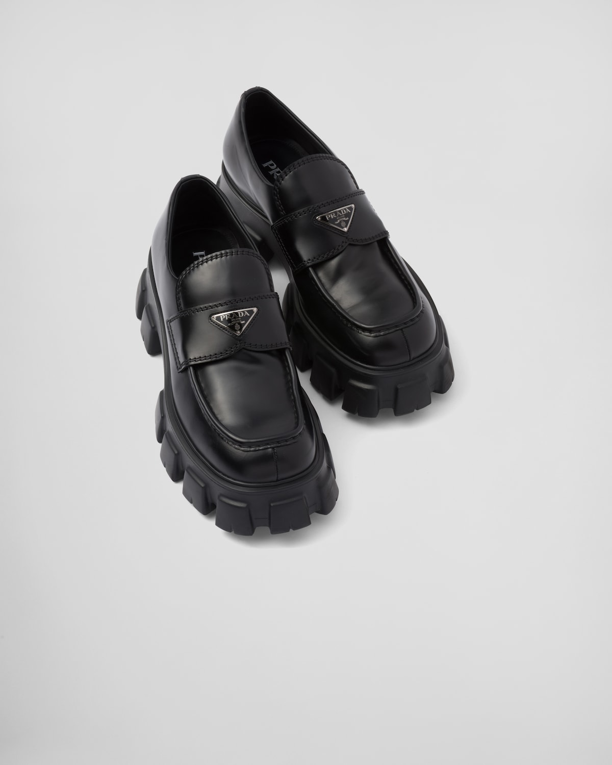Black Monolith Brushed Leather Loafers | PRADA