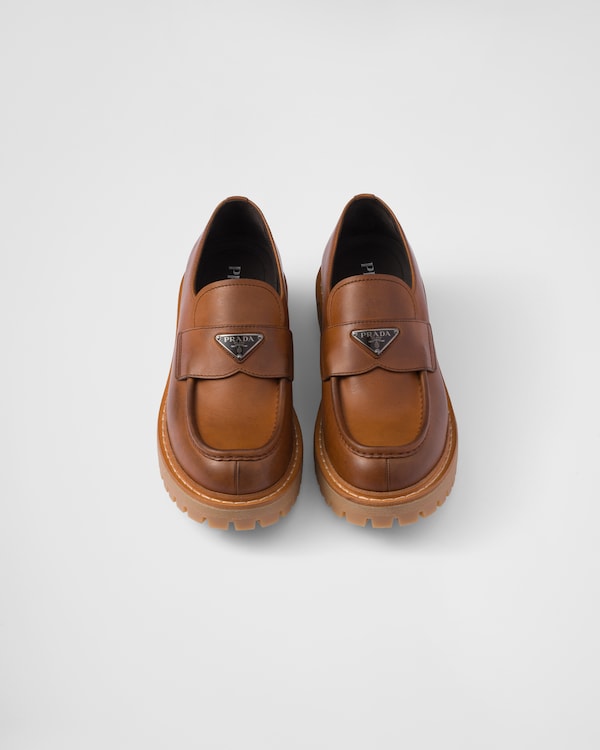 Cognac Leather Loafers | PRADA