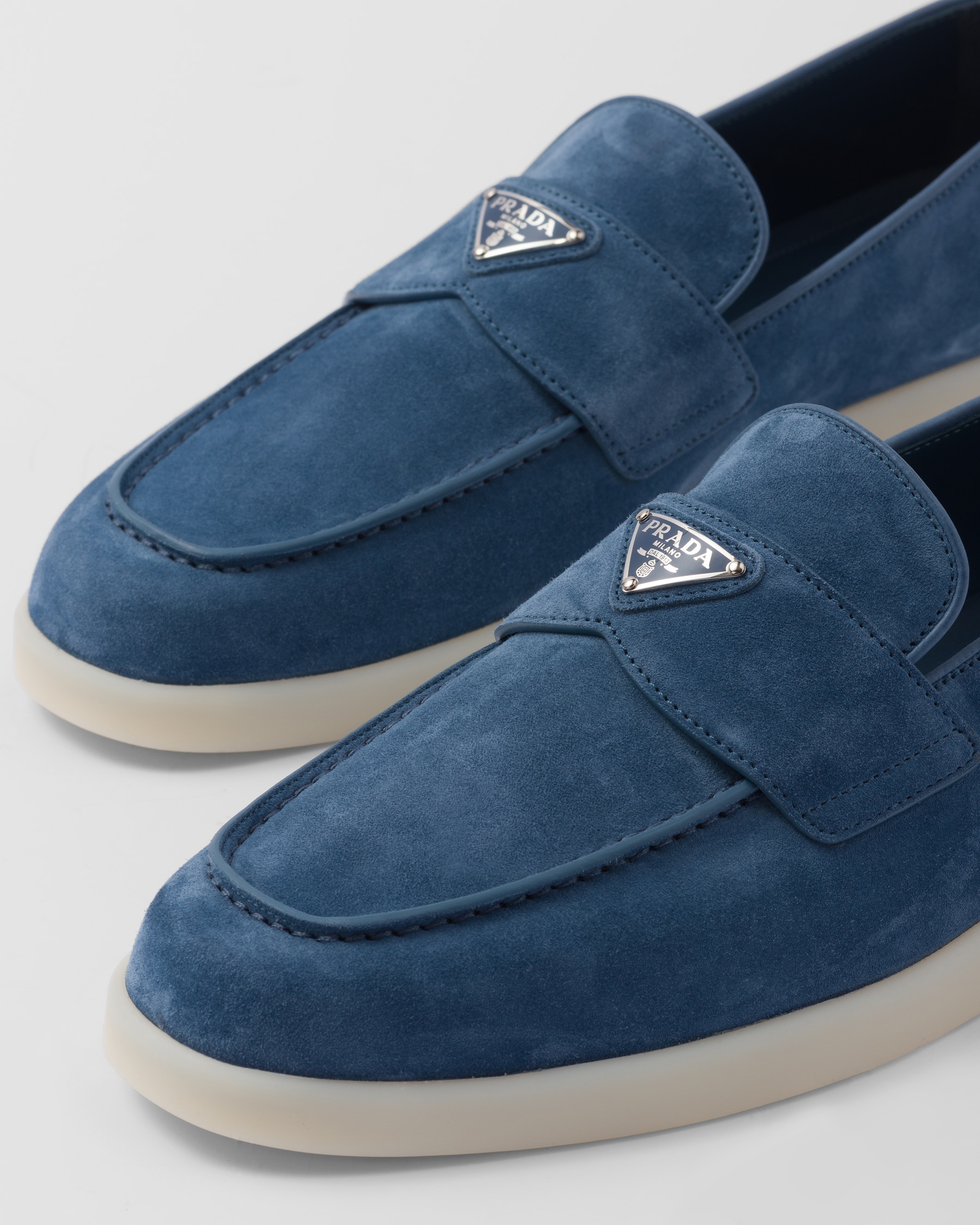 Astral Blue Suede Loafers | PRADA
