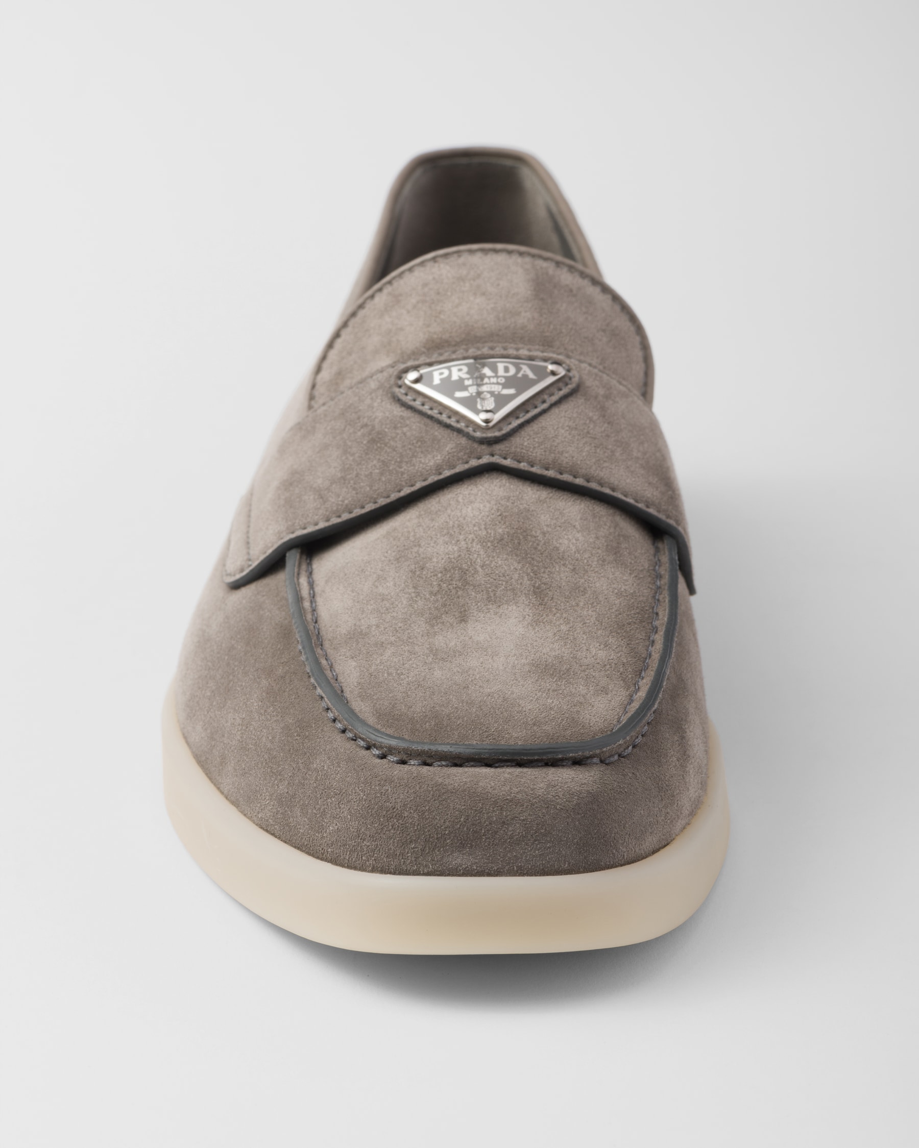 Gravel Gray Suede Loafers | PRADA
