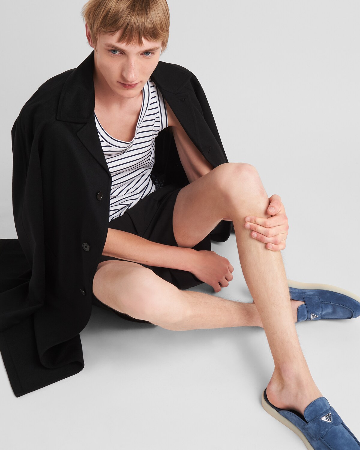 Astral Blue Suede Sabots | PRADA