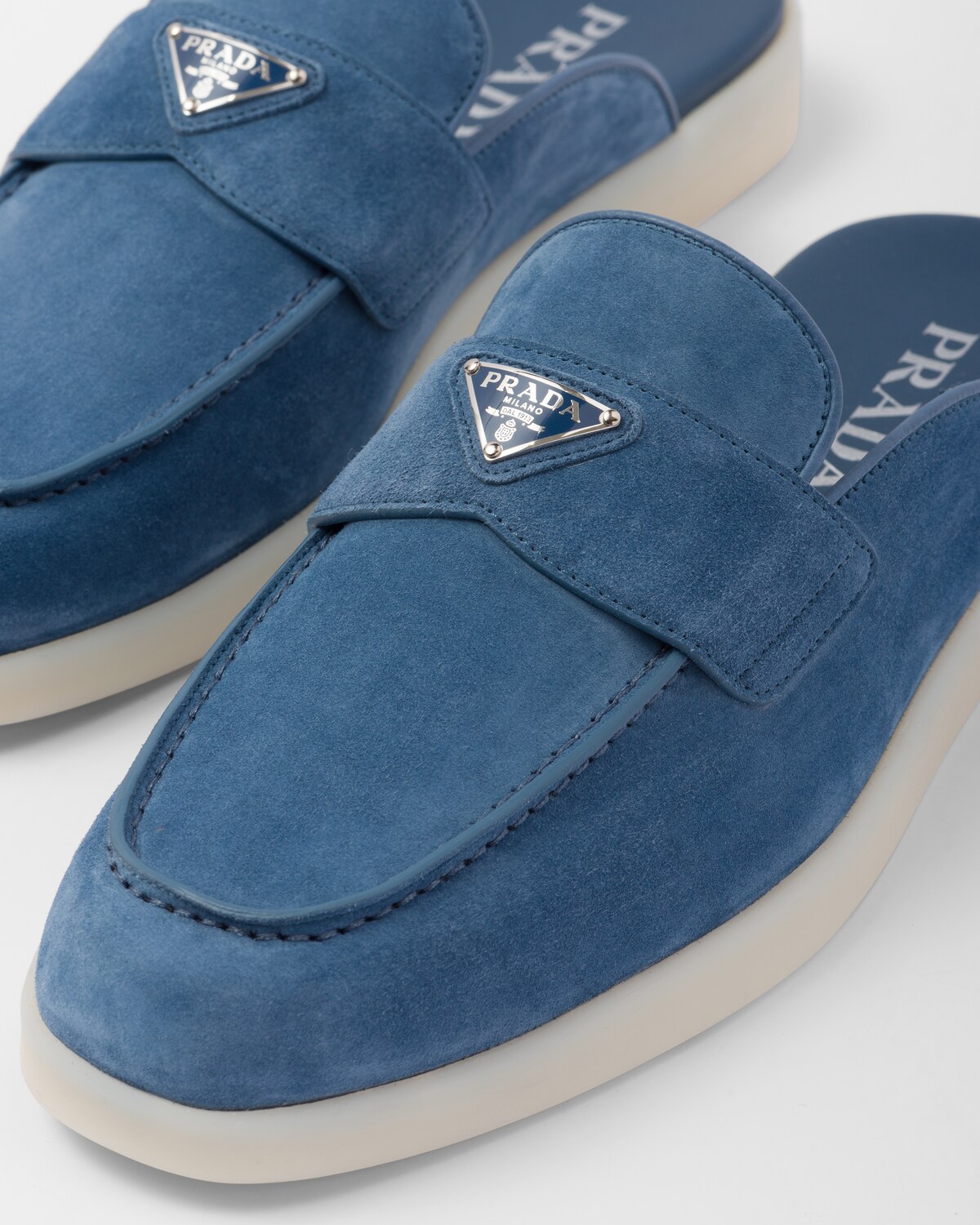 Astral Blue Suede Sabots | PRADA