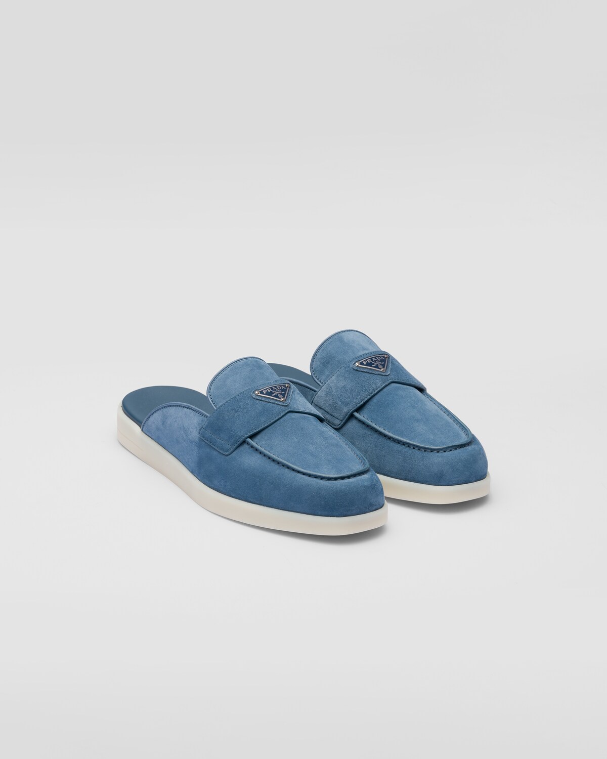 Astral Blue Suede Sabots | PRADA