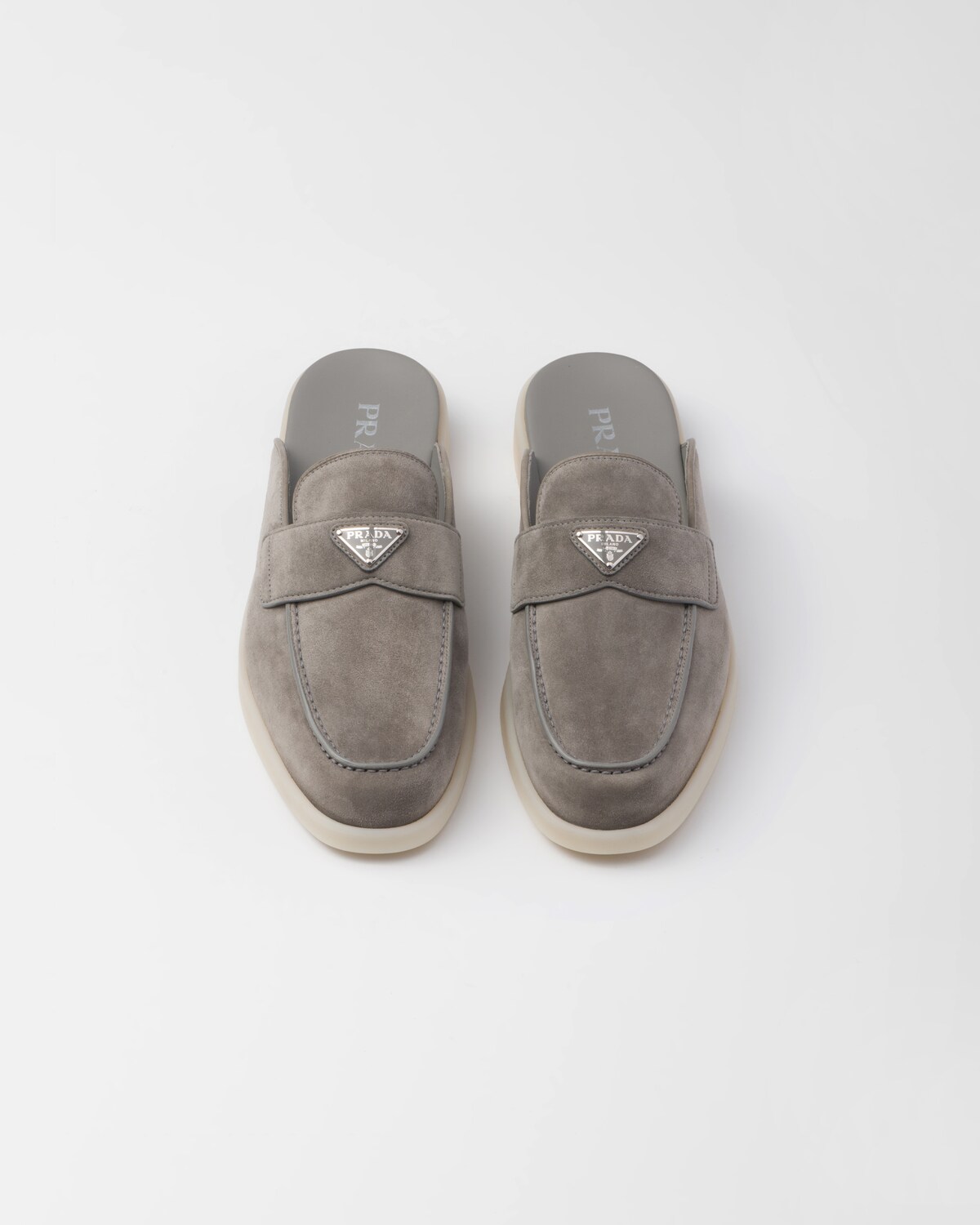 Gravel Gray Suede Sabots | PRADA