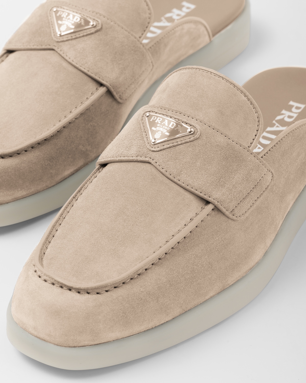 Desert Beige Suede Sabots | PRADA