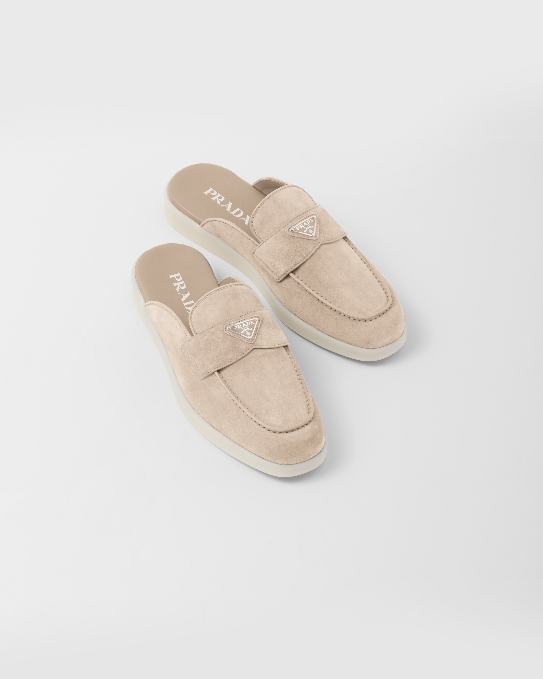 Desert Beige Suede Sabots | PRADA