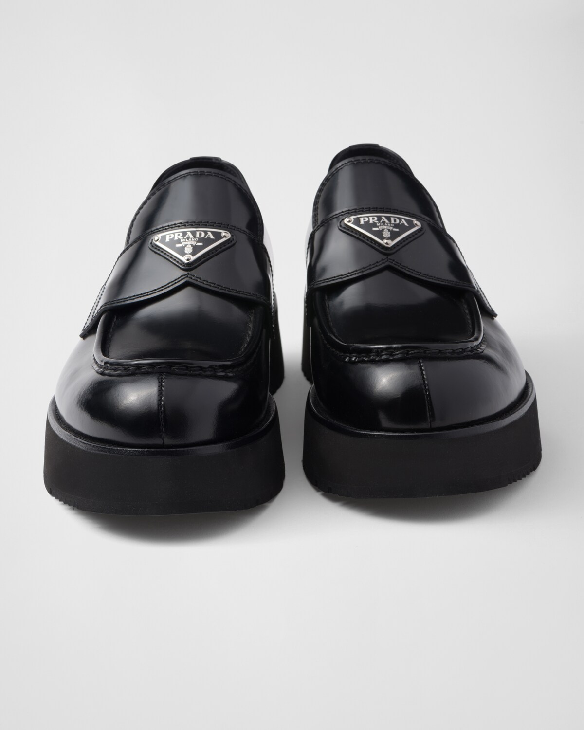 Black Brushed Leather Loafers | PRADA