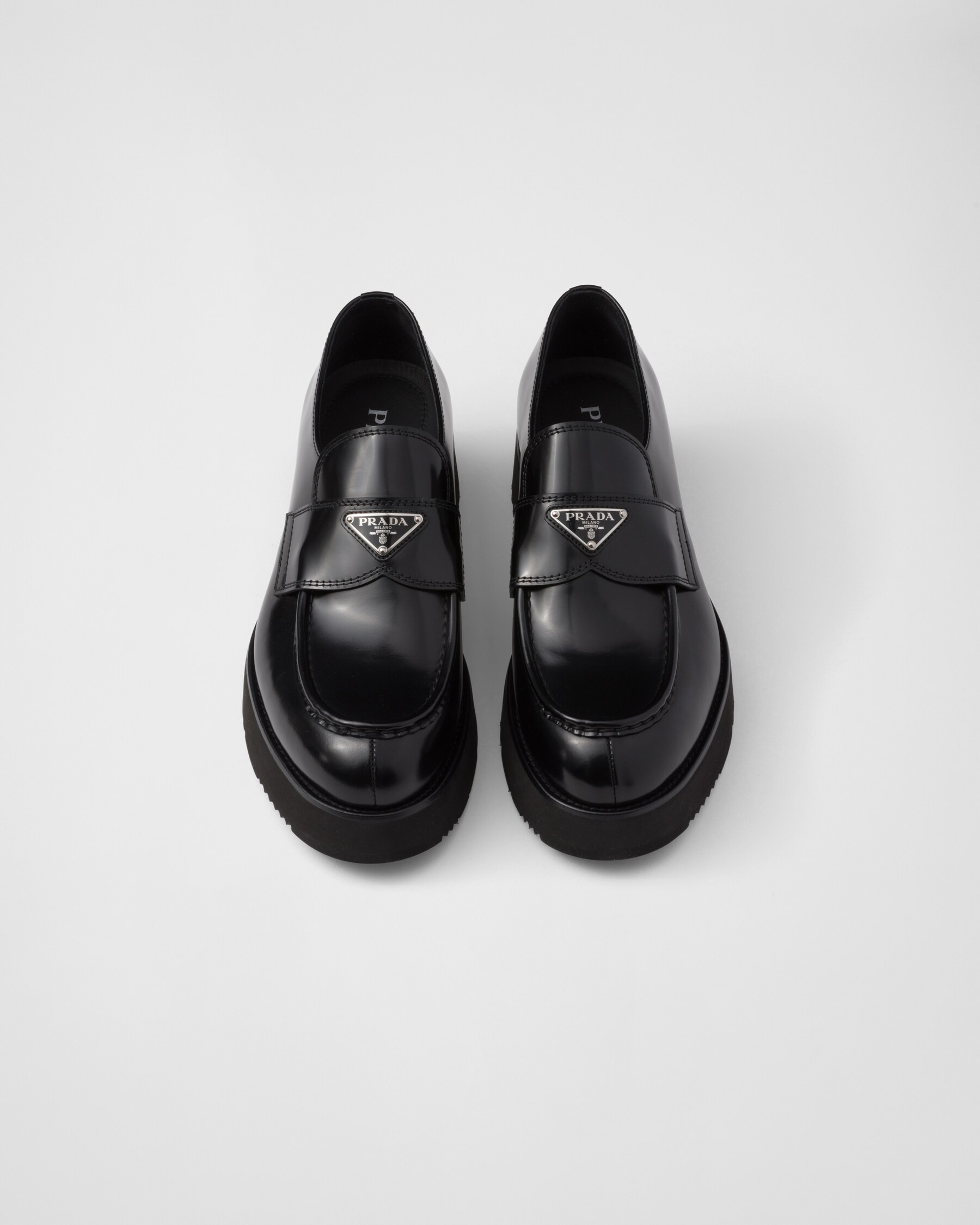 Black Brushed Leather Loafers | PRADA