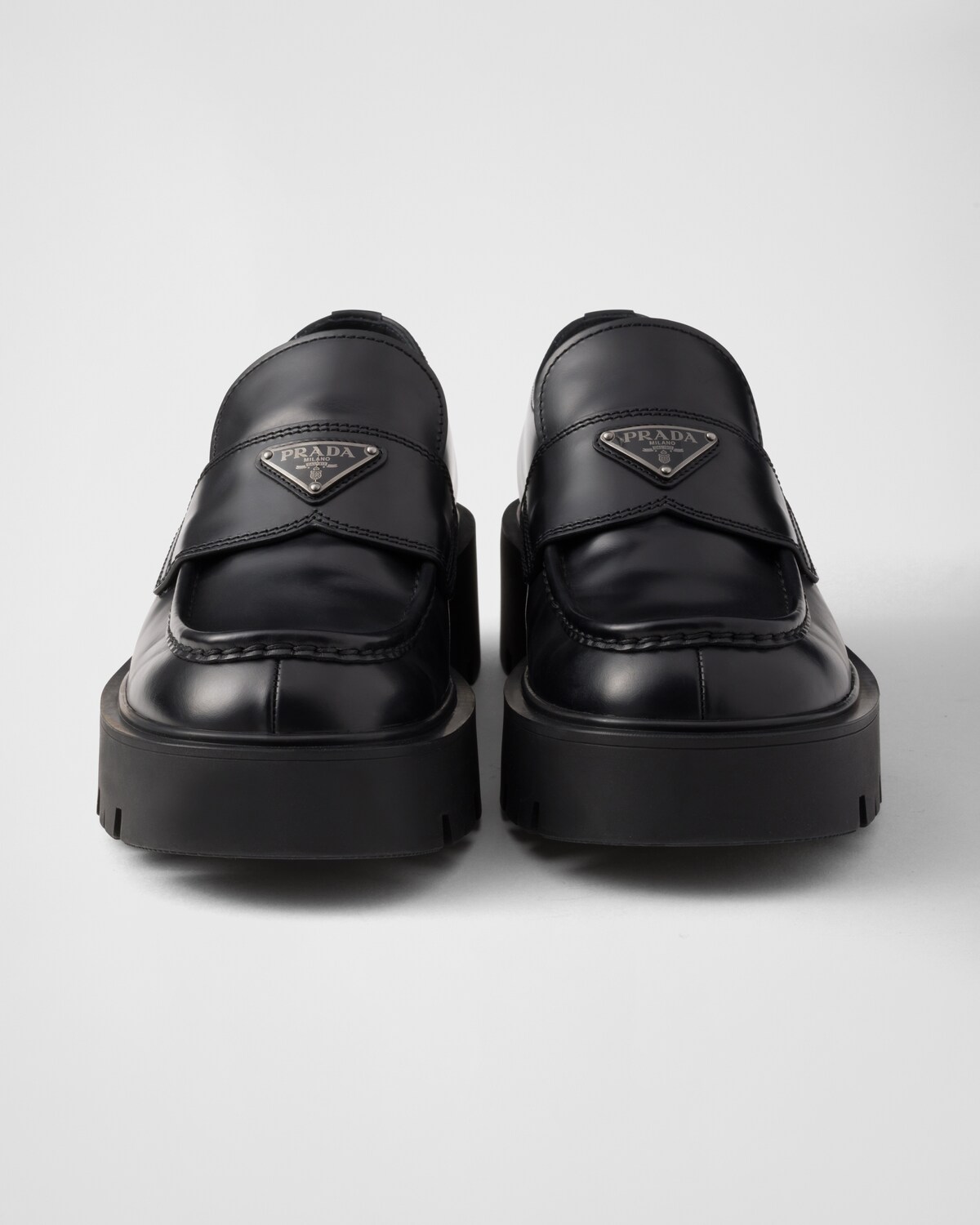 Black Brushed Leather Loafers | PRADA