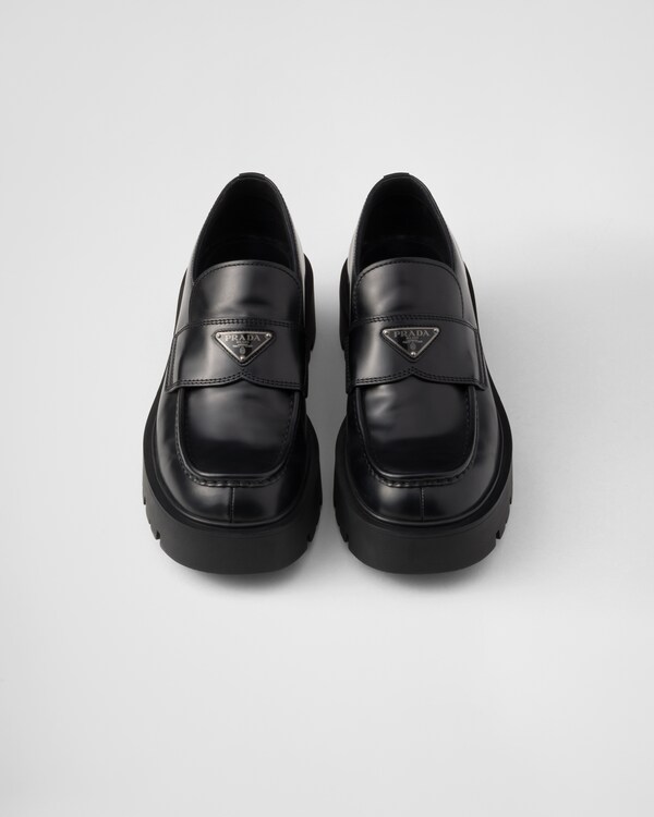 Black Brushed Leather Loafers | PRADA