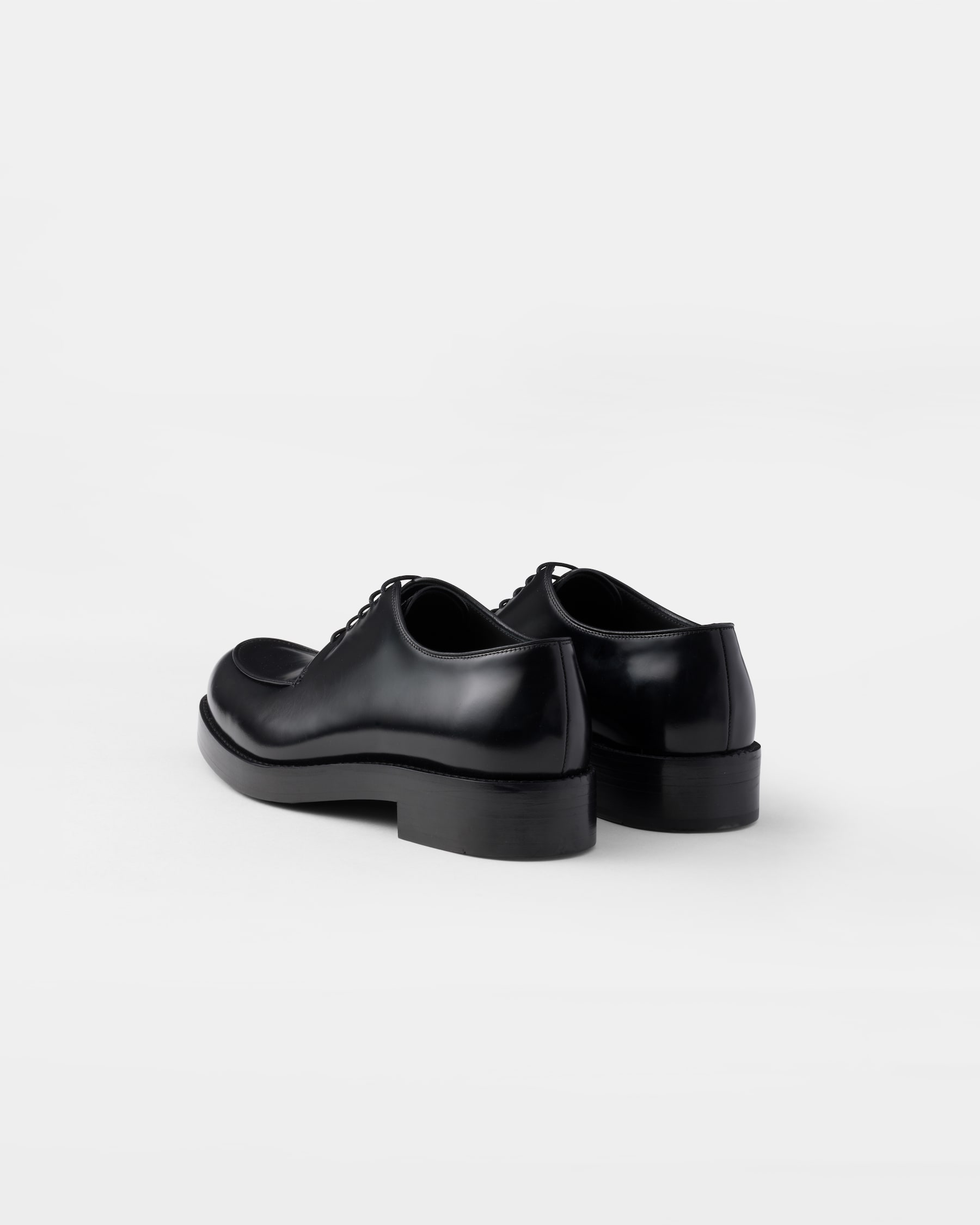 Black Brushed Leather Derby Shoes | PRADA