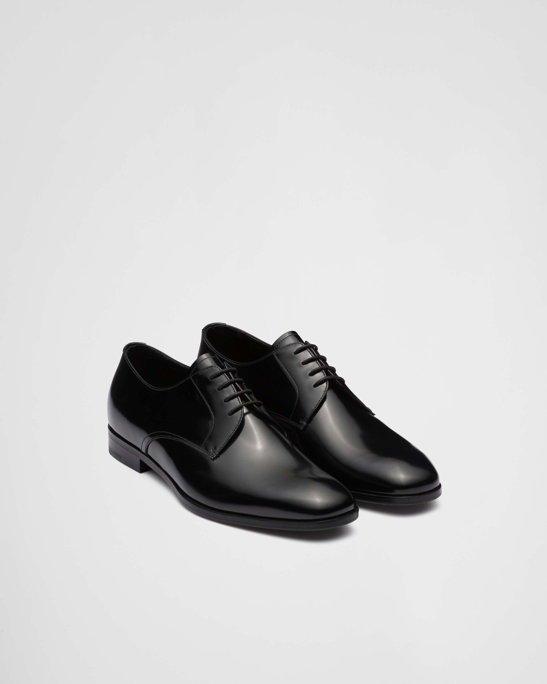 Black Brushed Leather Derby Shoes | PRADA