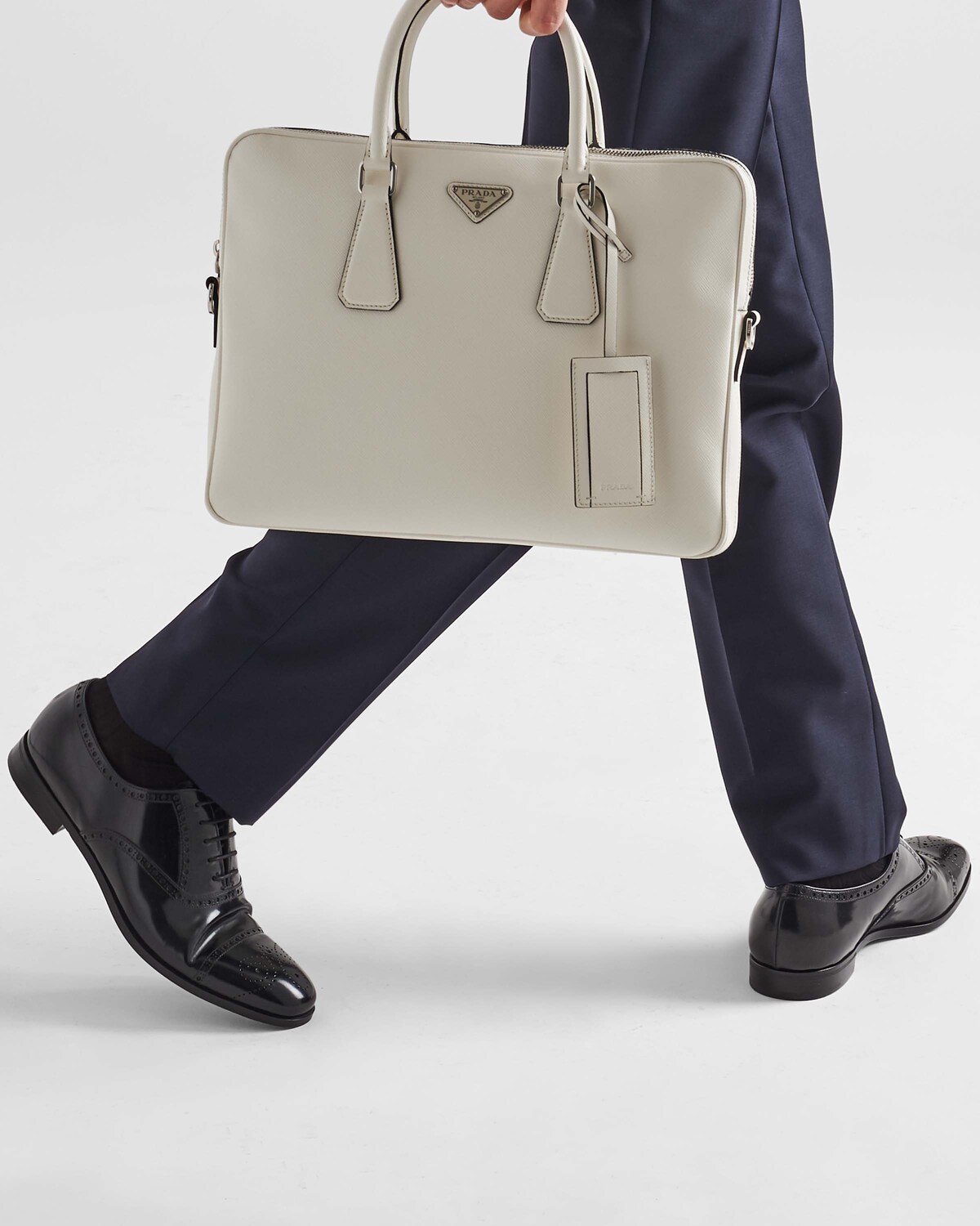 Black Brushed Leather Oxford Brogue Shoes | PRADA