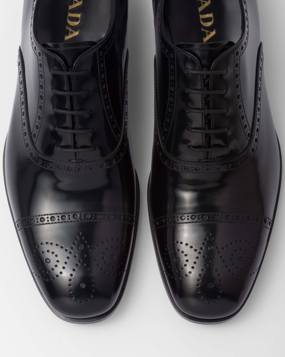 Black Brushed Leather Oxford Brogue Shoes | PRADA