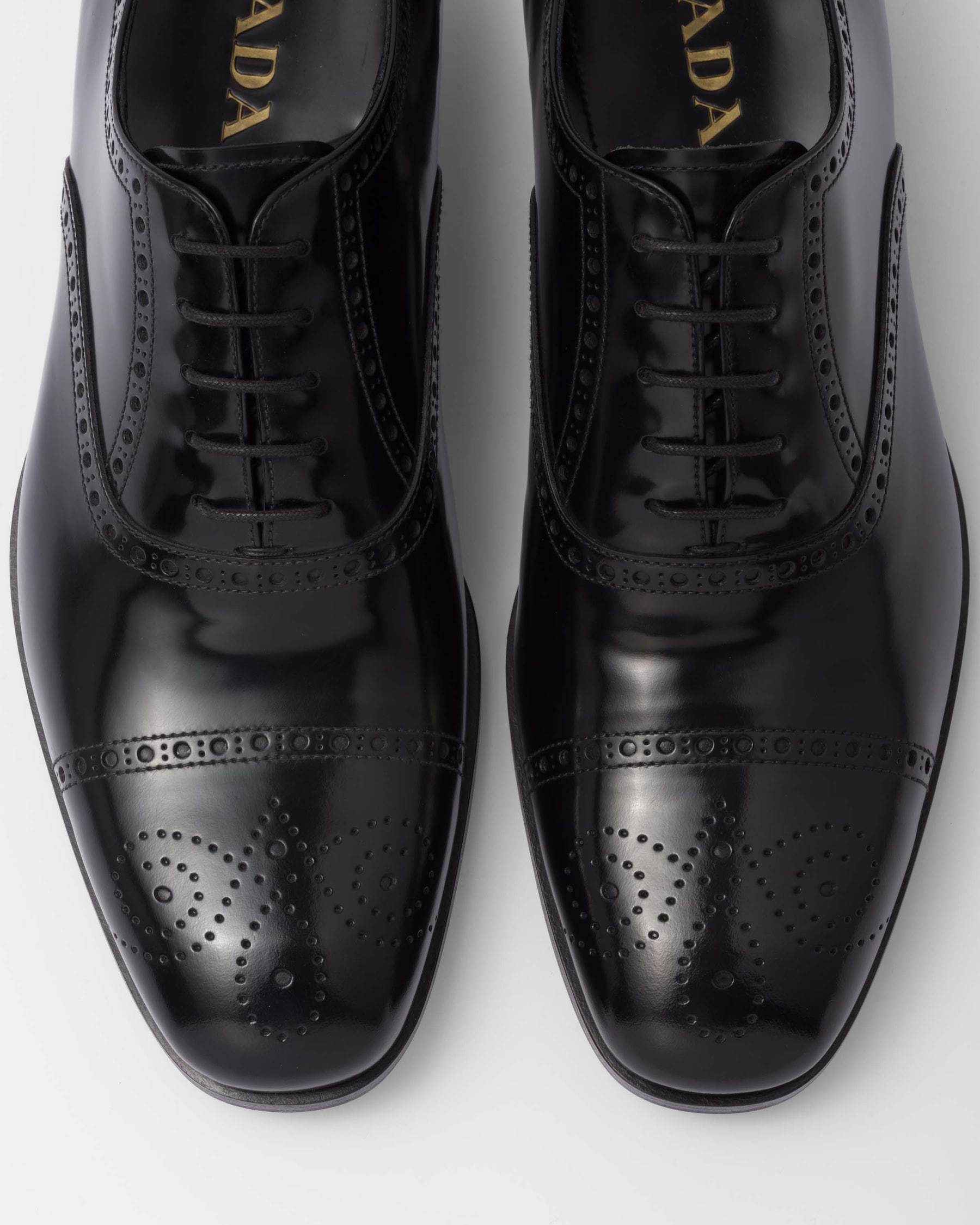 Black Brushed Leather Oxford Brogue Shoes | PRADA