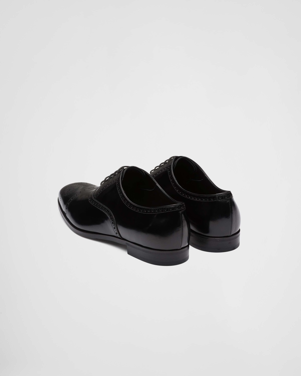 Black Brushed Leather Oxford Brogue Shoes | PRADA