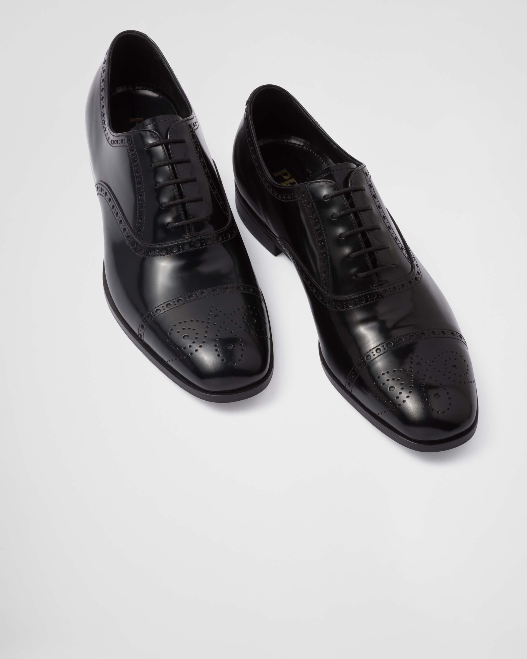 Black Brushed Leather Oxford Brogue Shoes | PRADA