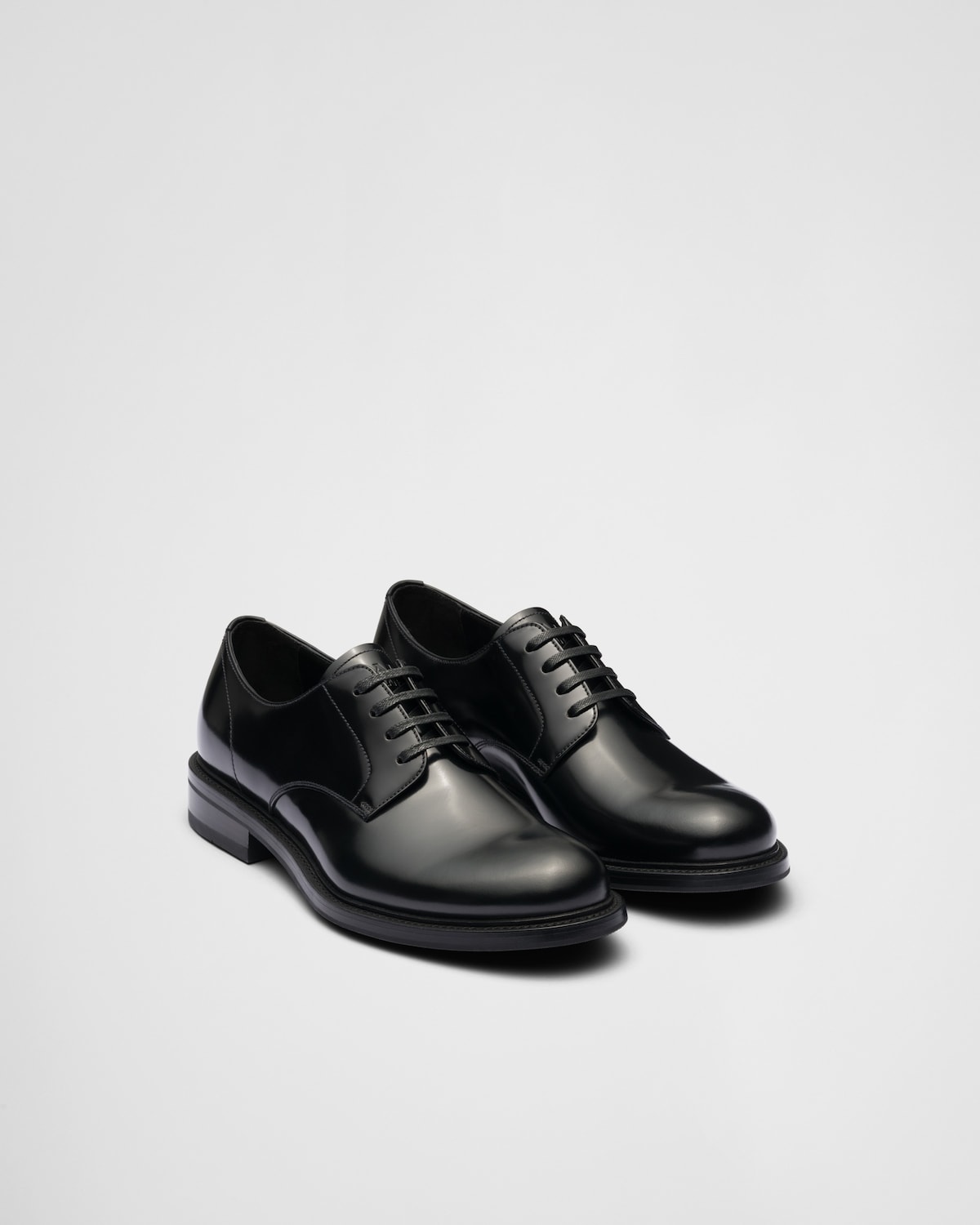 Black Brushed Leather Lace-up Shoes | PRADA