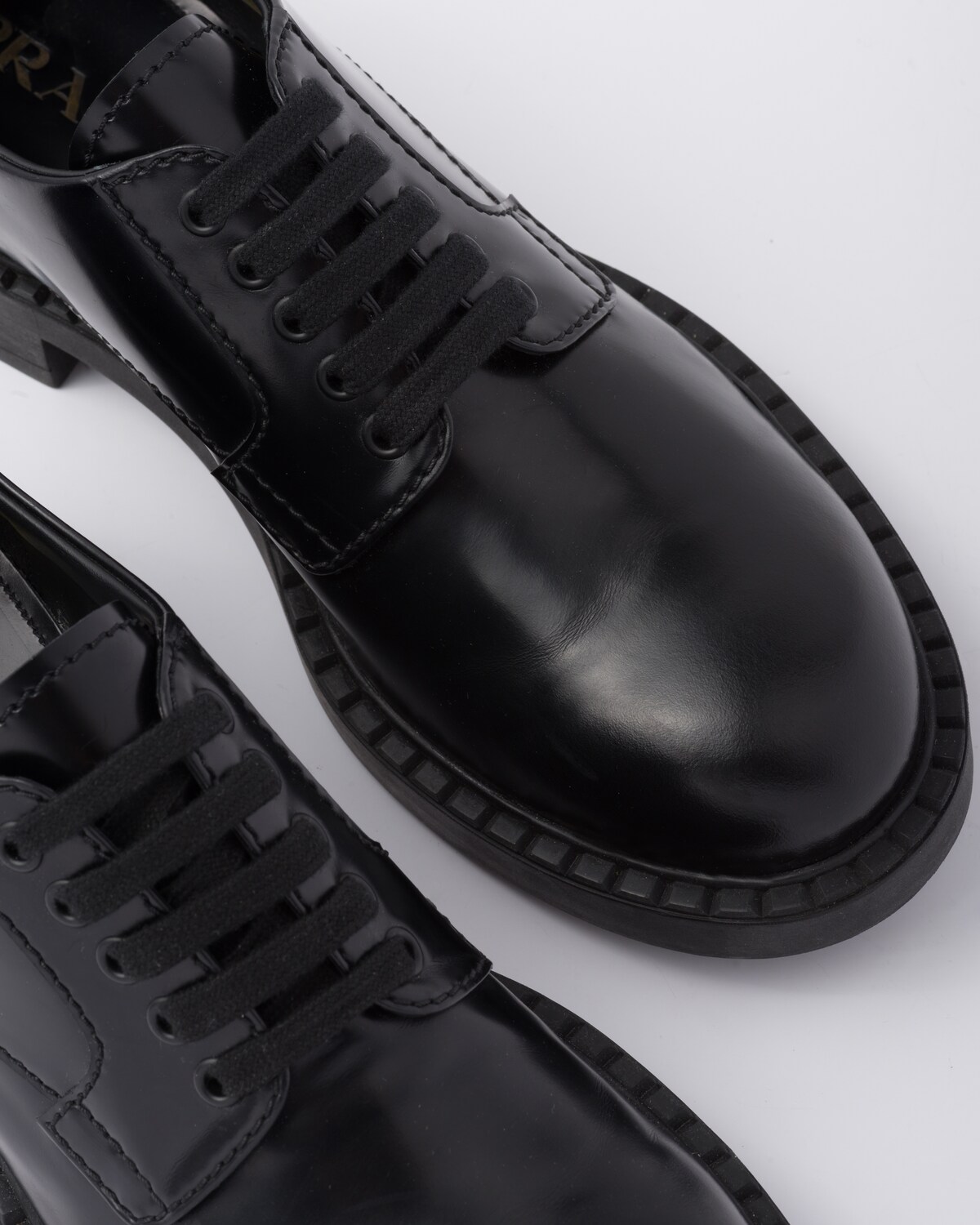 Black Brushed Leather Derby Shoes | PRADA
