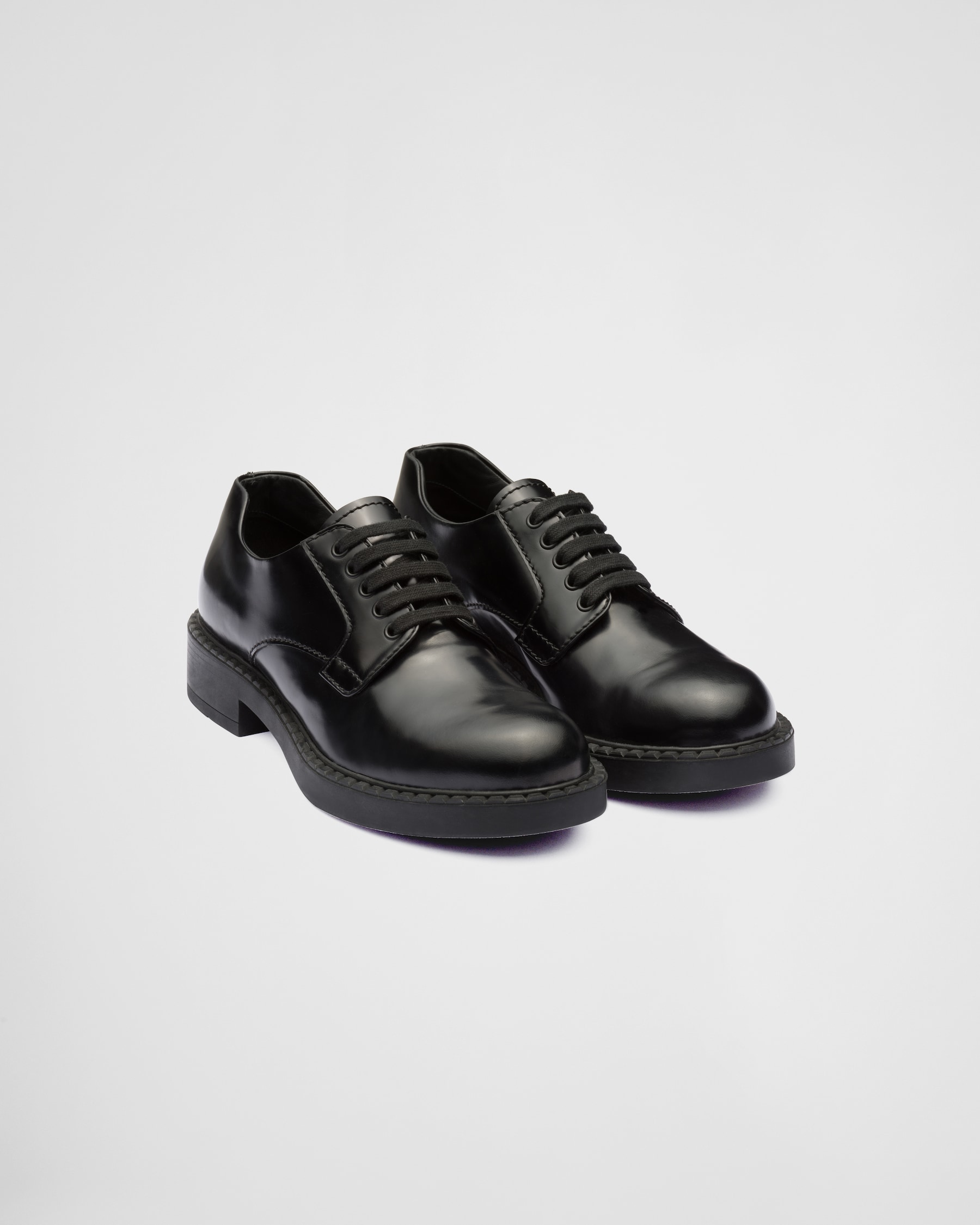 Black Brushed Leather Derby Shoes | PRADA