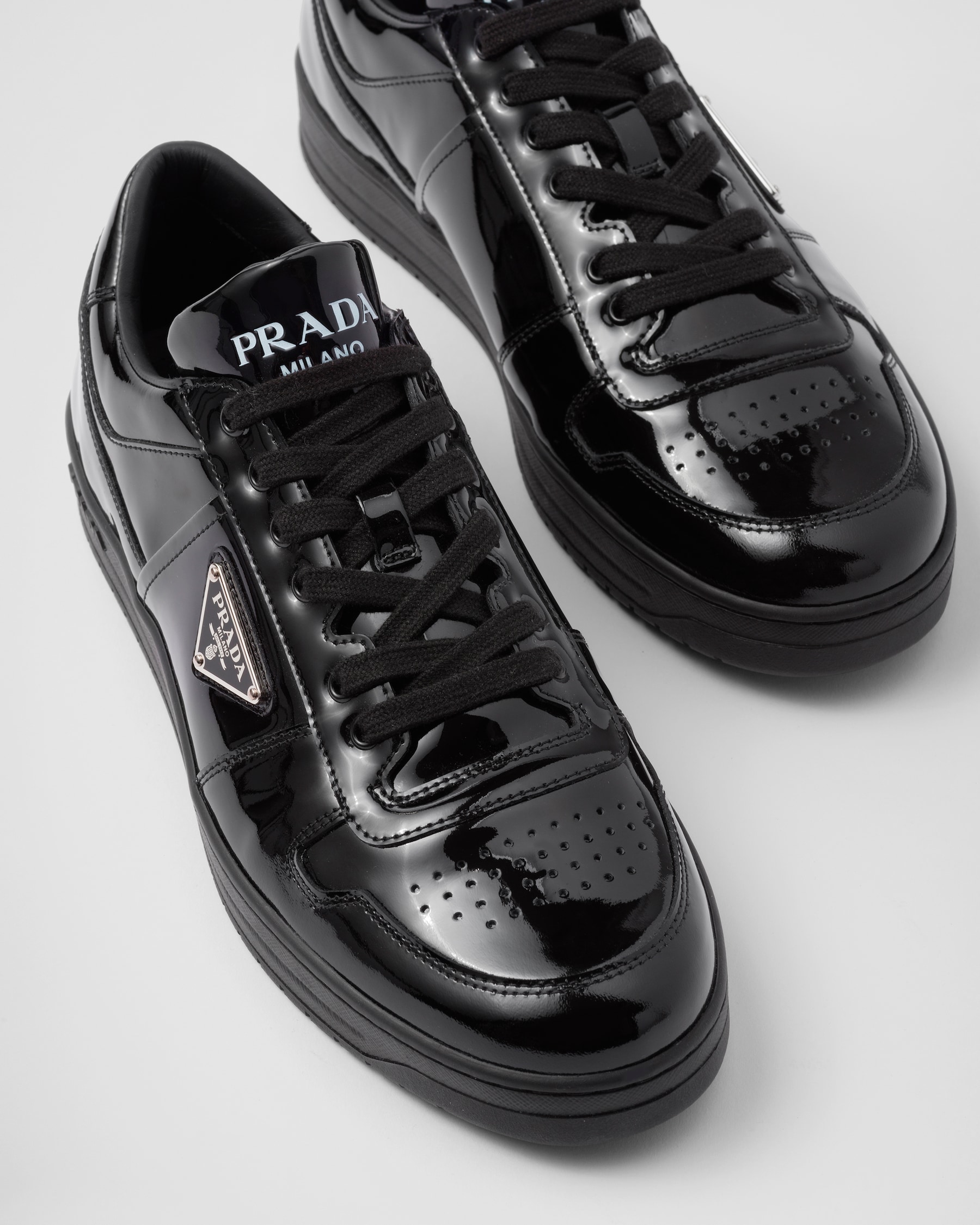Black Downtown Patent Leather Sneakers | PRADA