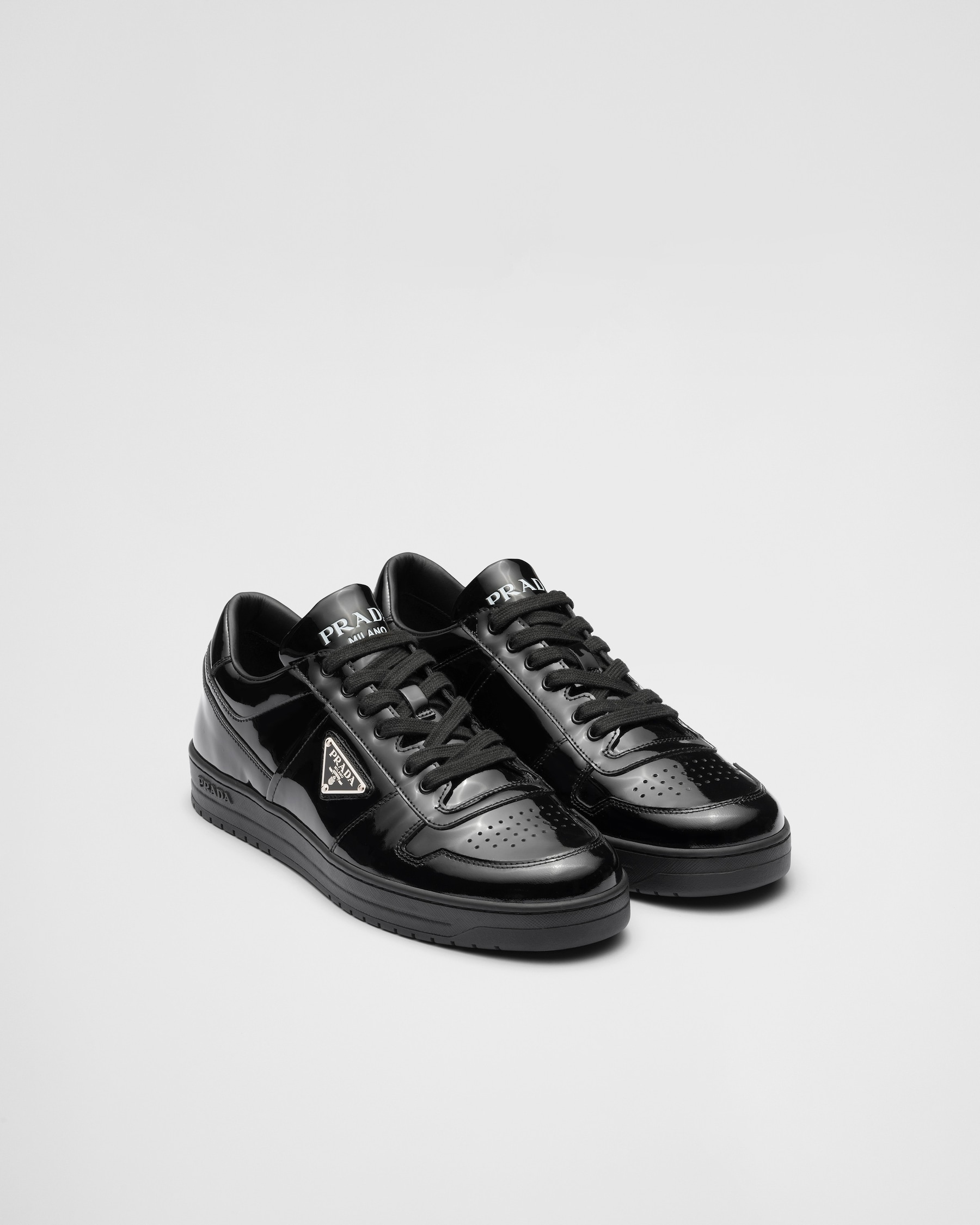 Black Downtown Patent Leather Sneakers | PRADA