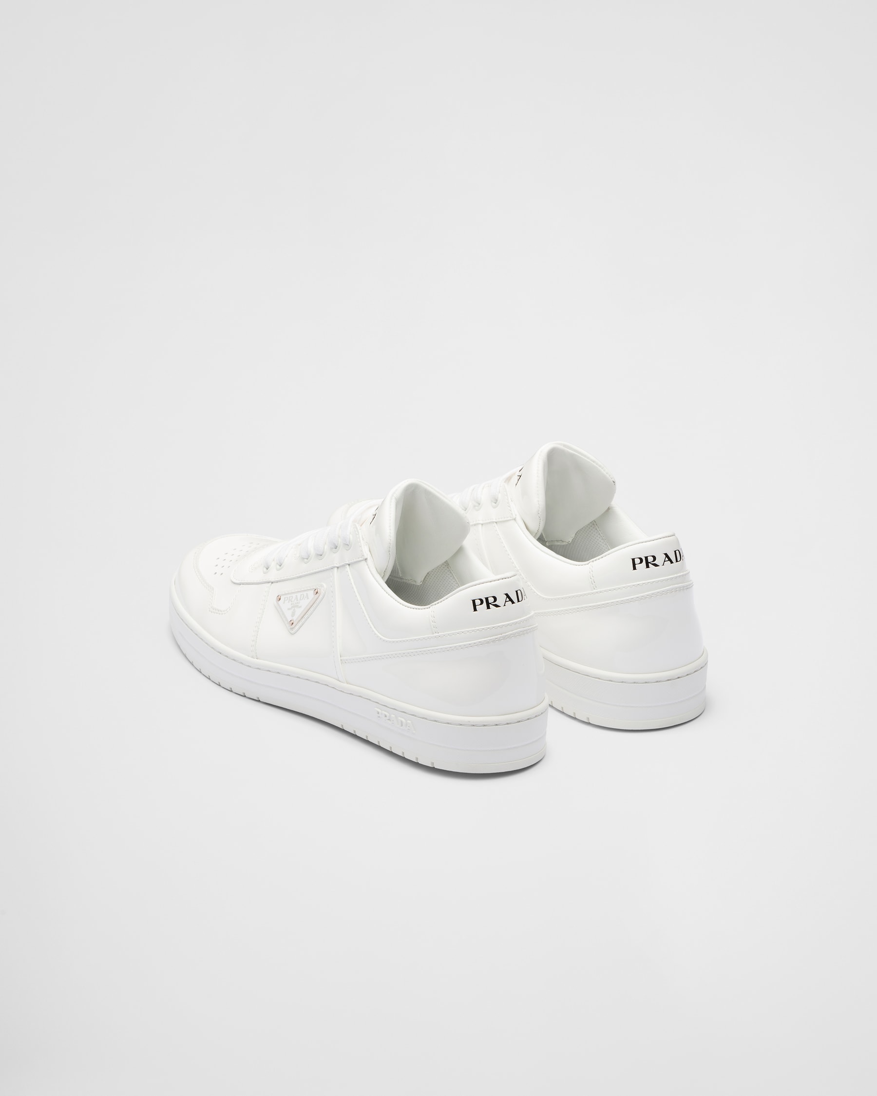 White Downtown Patent Leather Sneakers | PRADA