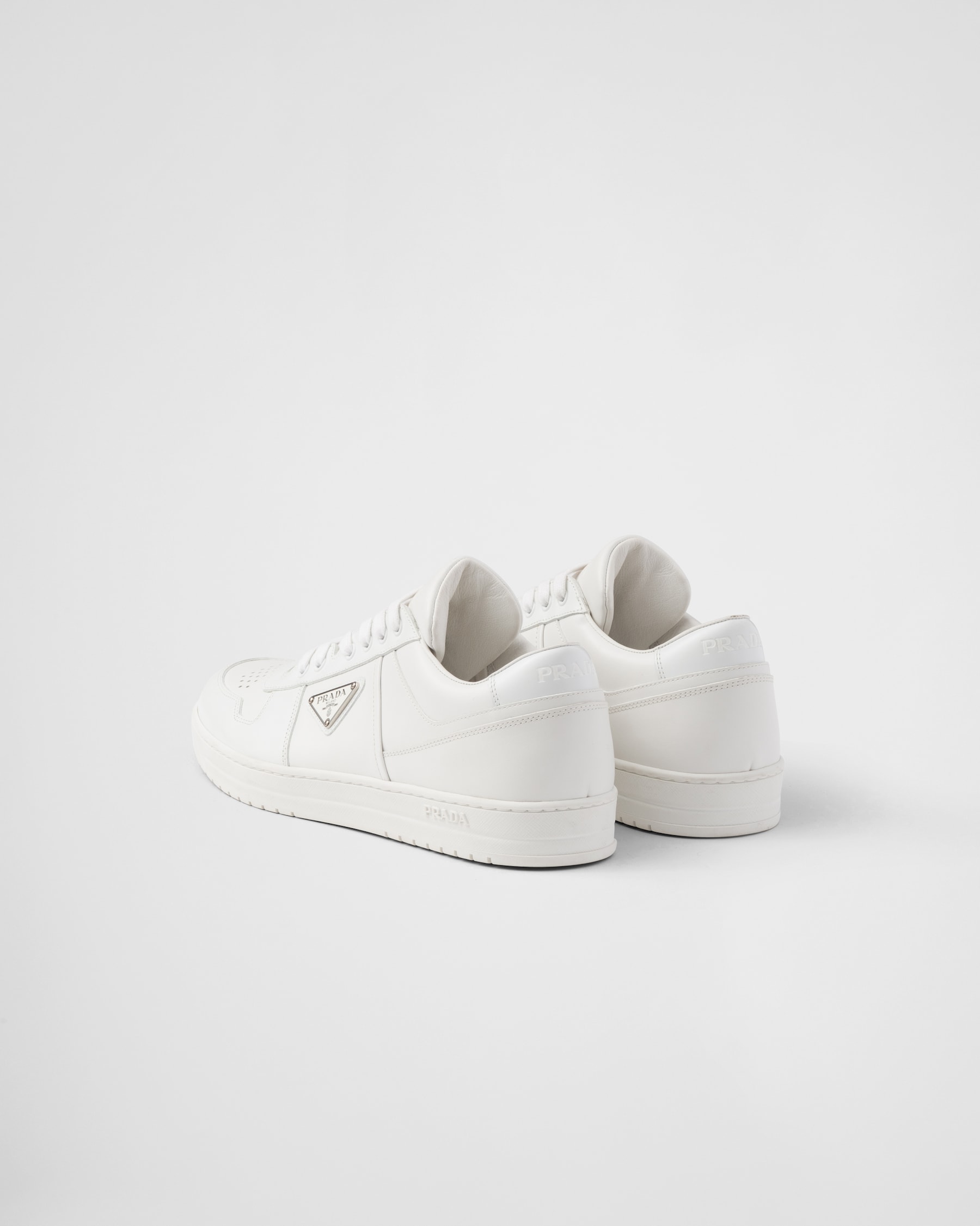 White Downtown Leather Sneakers | PRADA