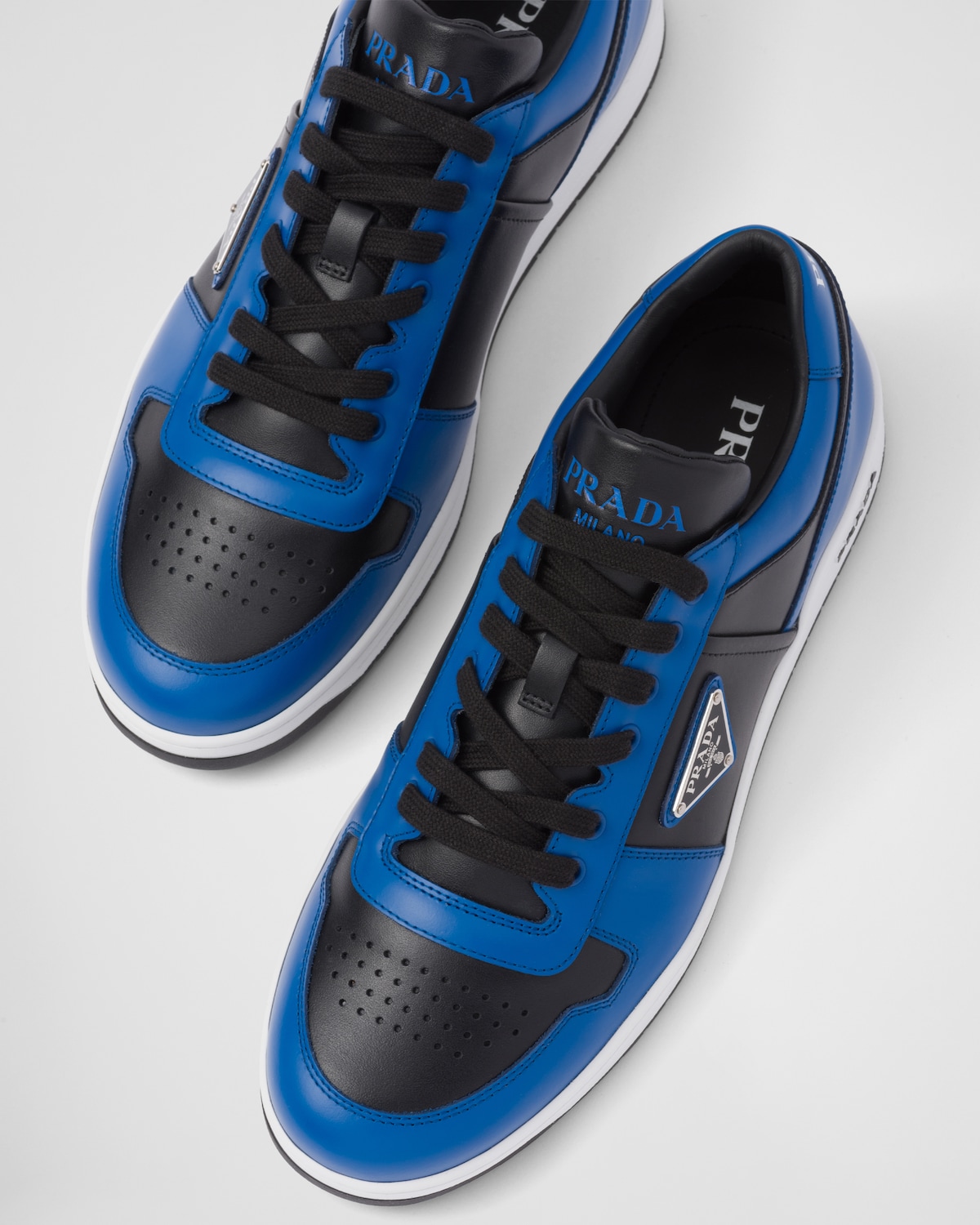 Black/cobalt Blue Downtown Leather Sneakers | PRADA